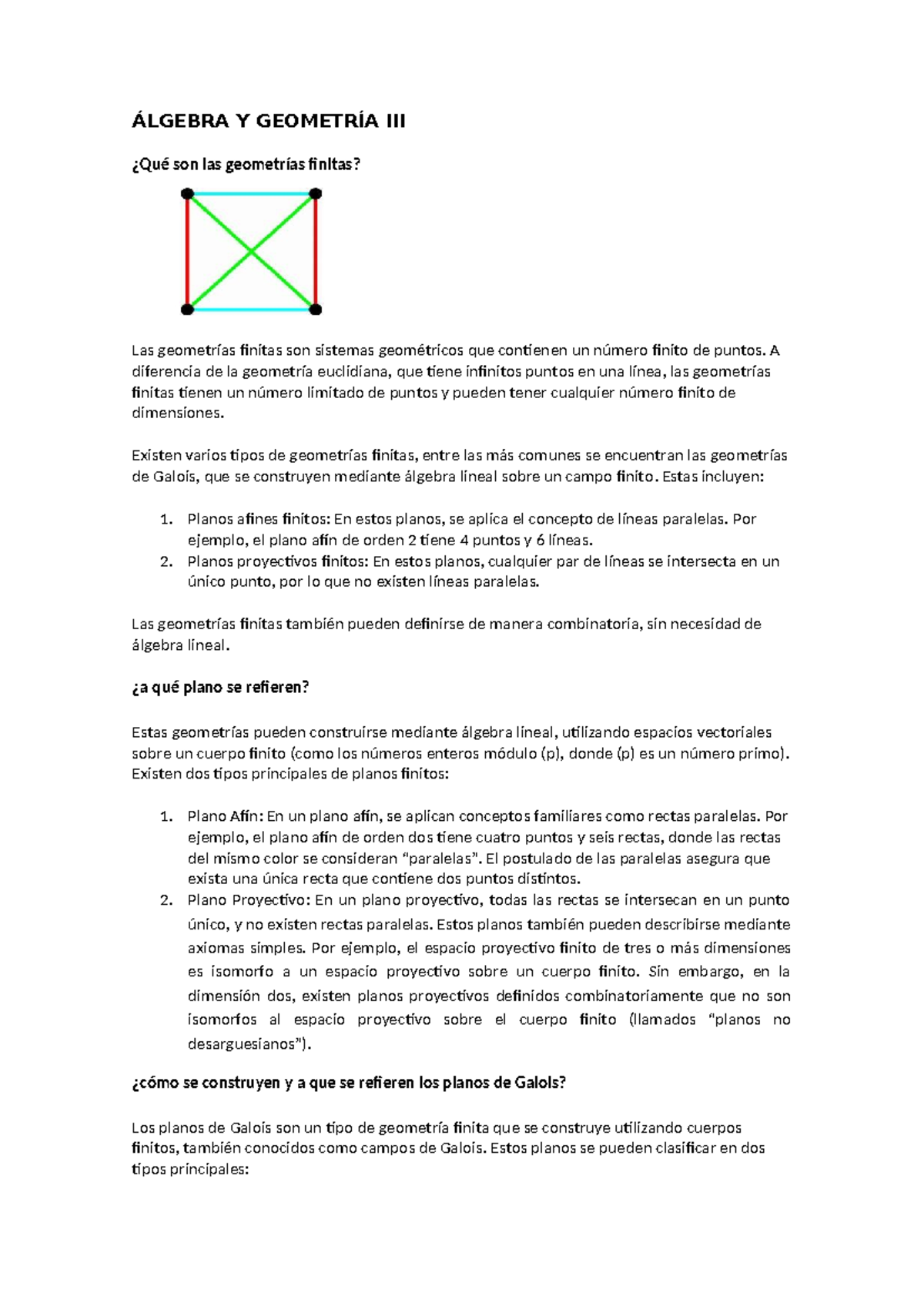 Trabajo de Investigación de alg y geo - ÁLGEBRA Y GEOMETRÍA III ¿Qué son las geometrías finitas ...