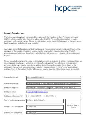 Hcpc course information form - Course information form Note to applicant: This form needs to be ...