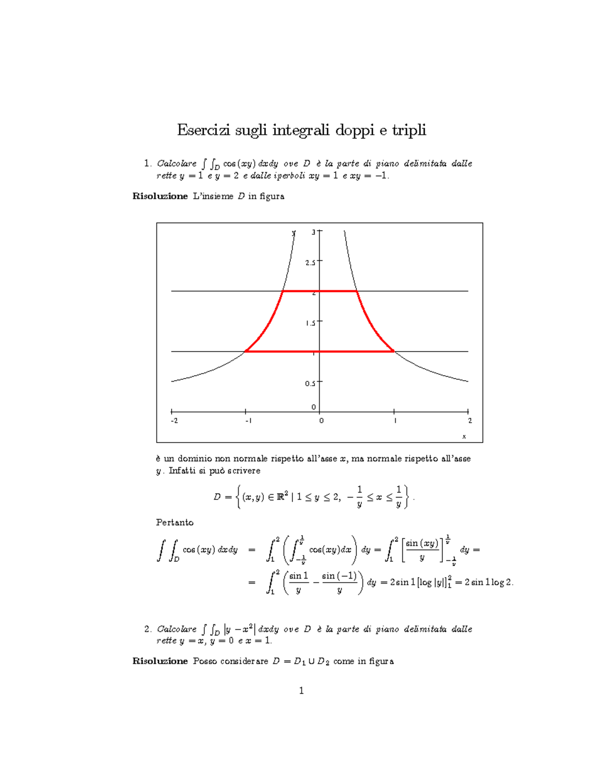 Esercizi svolti - Matematica II - Integrali doppi e tripli - a.a. 2015/ ...