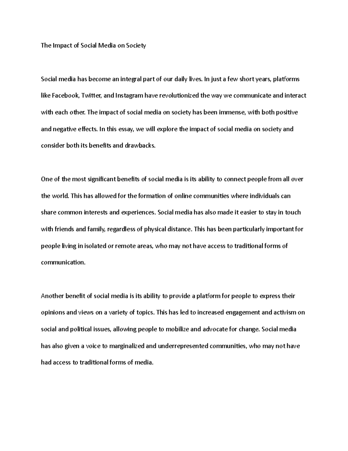 The Impact of Social Media on Society - In just a few short years ...