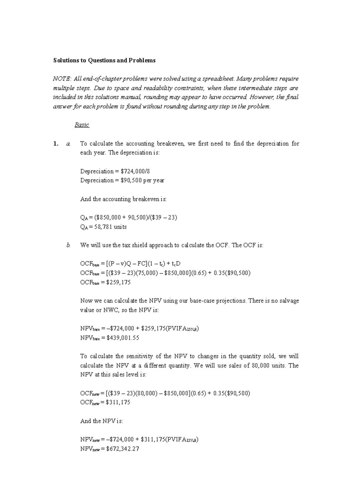 Chap 7 solution - ans - Solutions to Questions and Problems NOTE: All ...