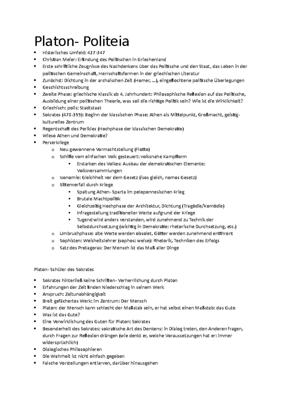 gesamte Zusammenfassung - Platon- Politeia Historisches Umfeld: 427-347 ...