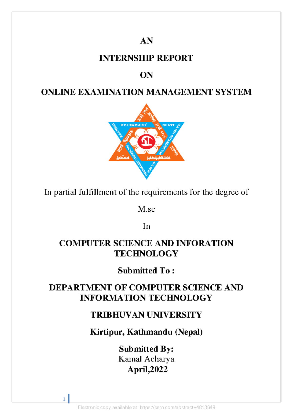 Online examination management system. - 1 AN INTERNSHIP REPORT ON ...