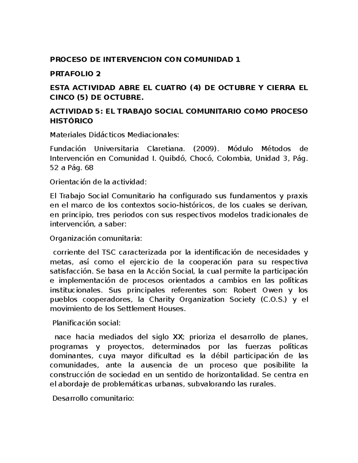 1. Proceso DE Intervencion CON Comunidad Portafolio 2 A Realizar ...
