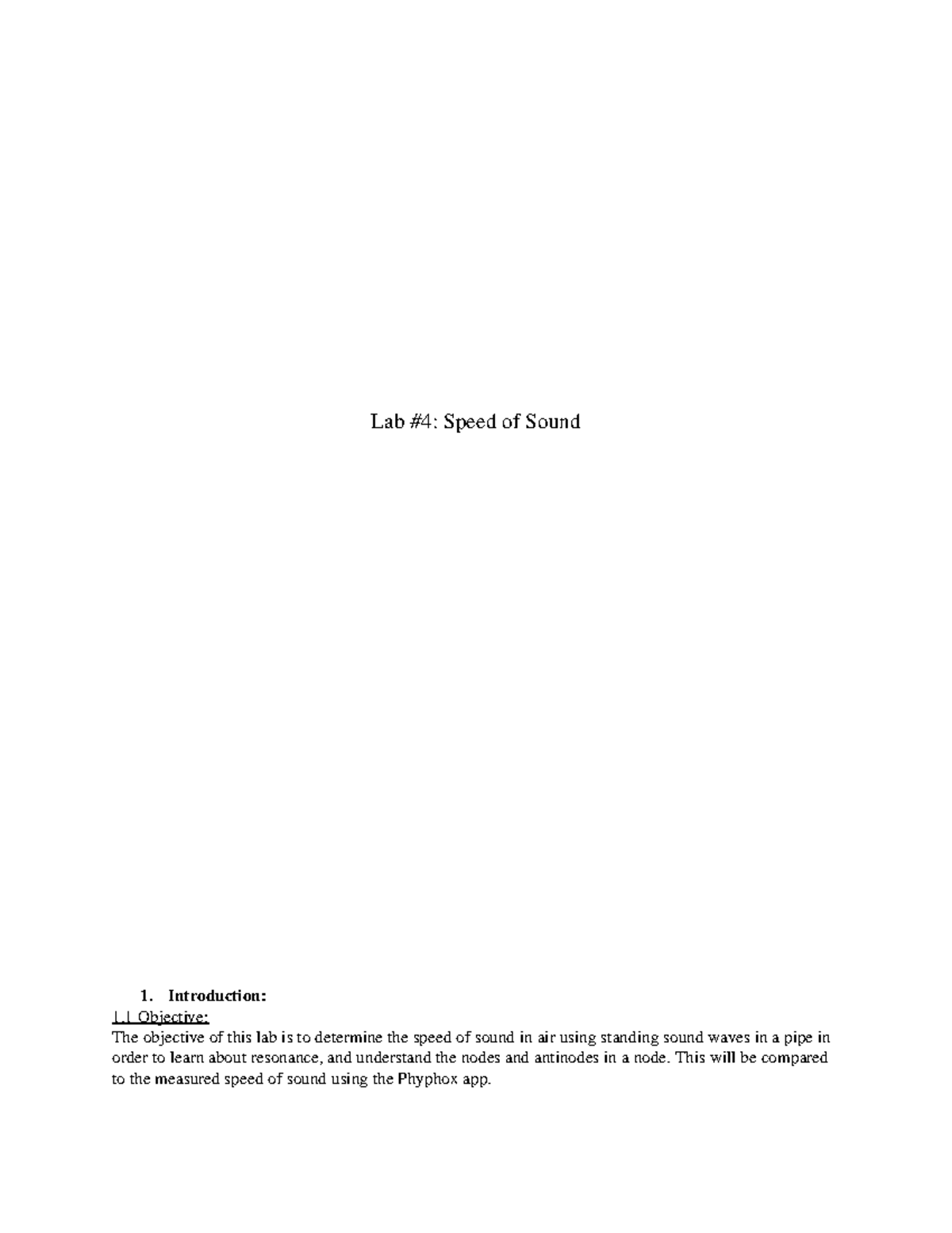 PHYS LAB #4 - Speed of Sound Lab - Lab #4: Speed of Sound Introduction ...