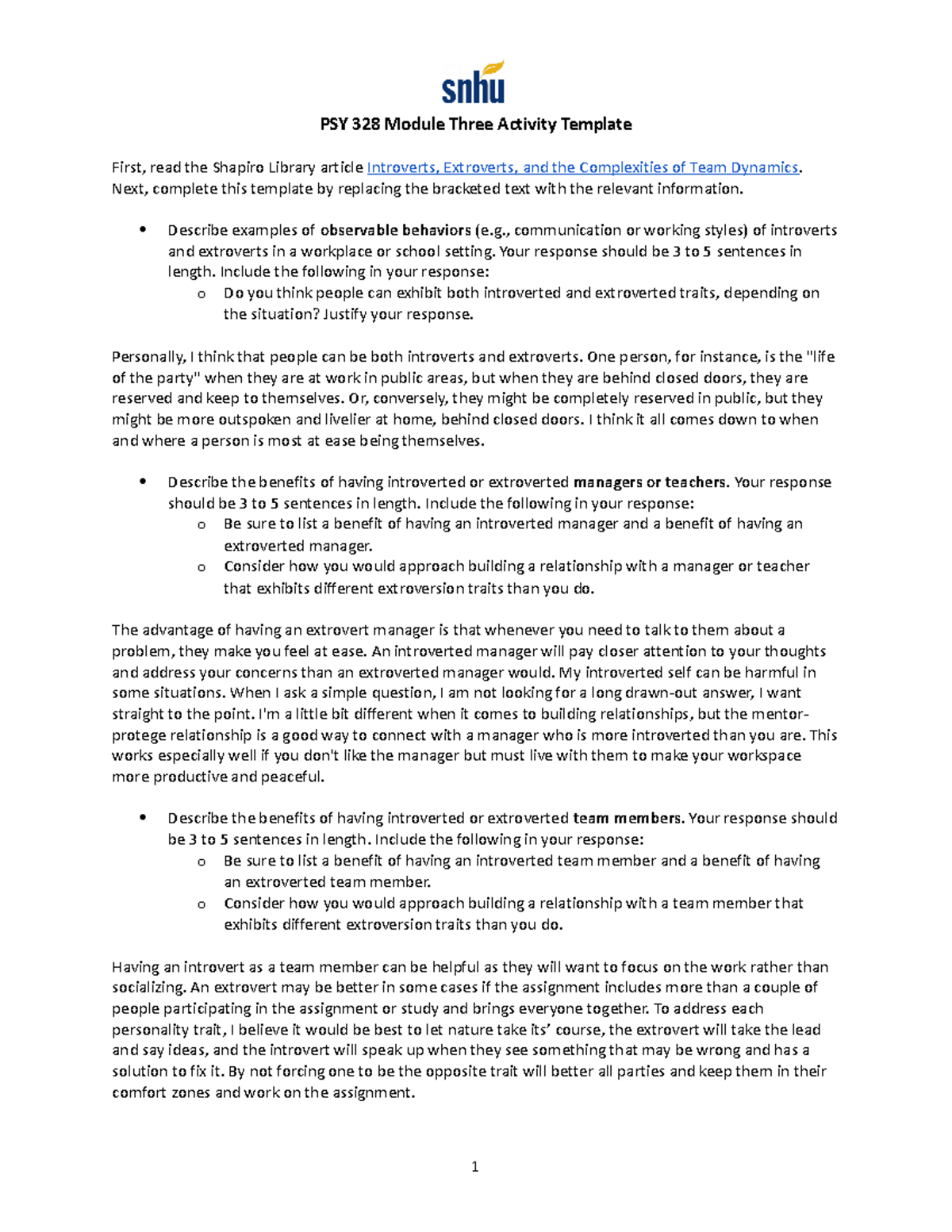 PSY 328 Module Three Activity Template - PSY 328 Module Three Activity ...