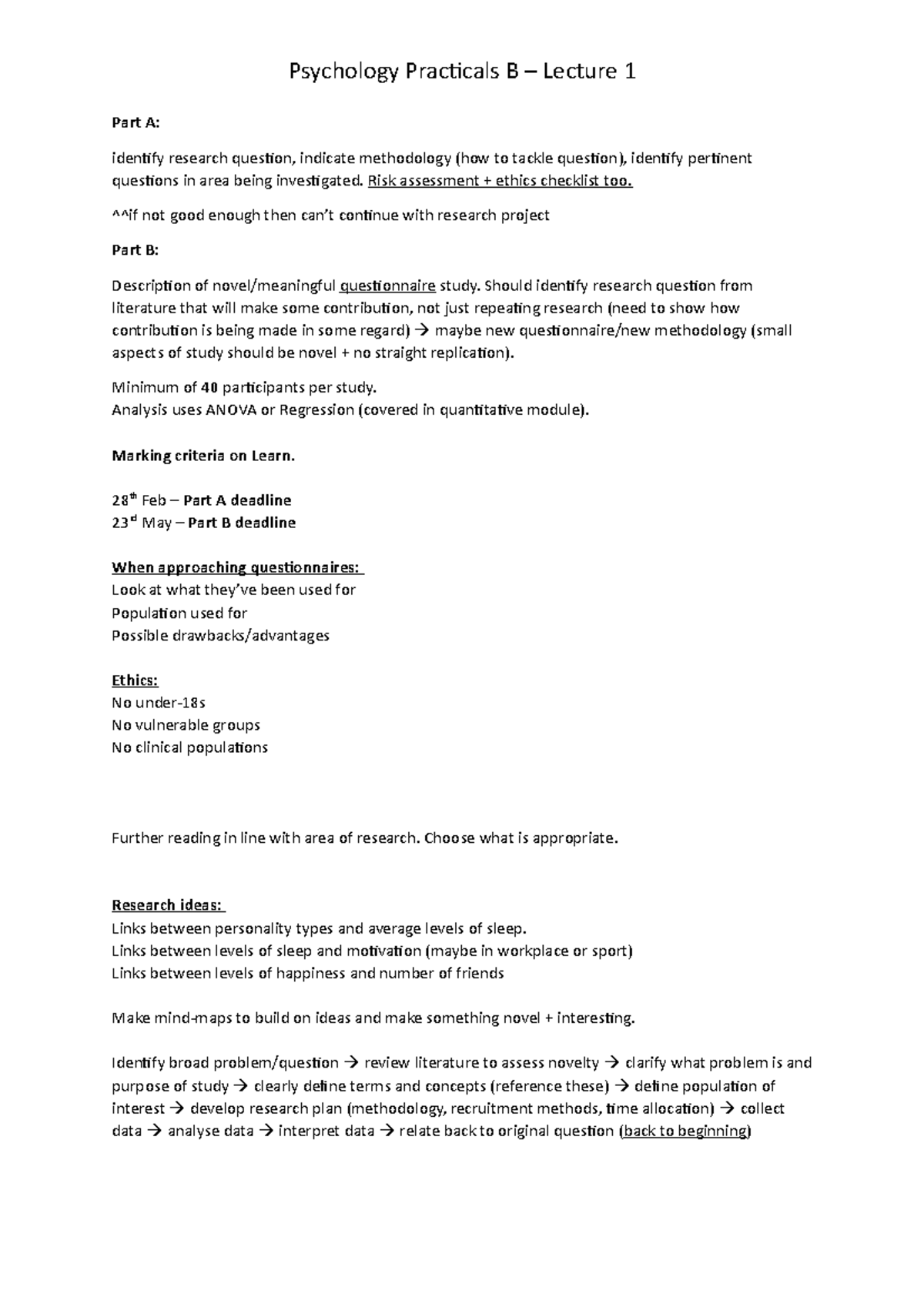 Lecture 1 - Introduction to psychology practical assignment - Part A ...