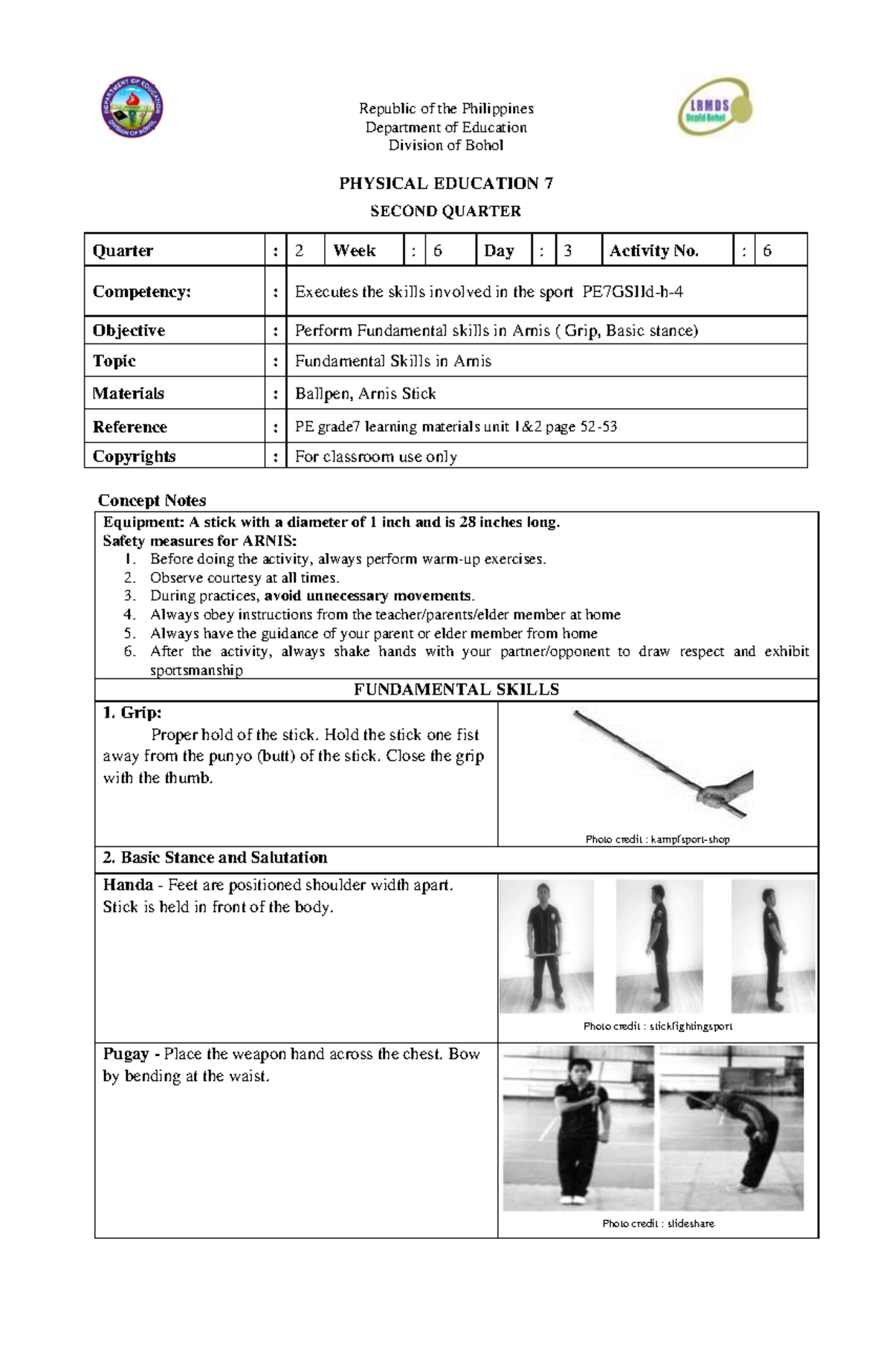 PE7-Q2-Wk6 - Needed LAS - Republic of the Philippines Department of ...