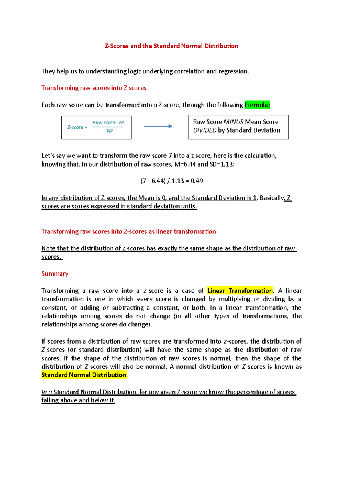 Psychology Research Skills 3b - Lecture 1 - Z-Scores and the Standard ...