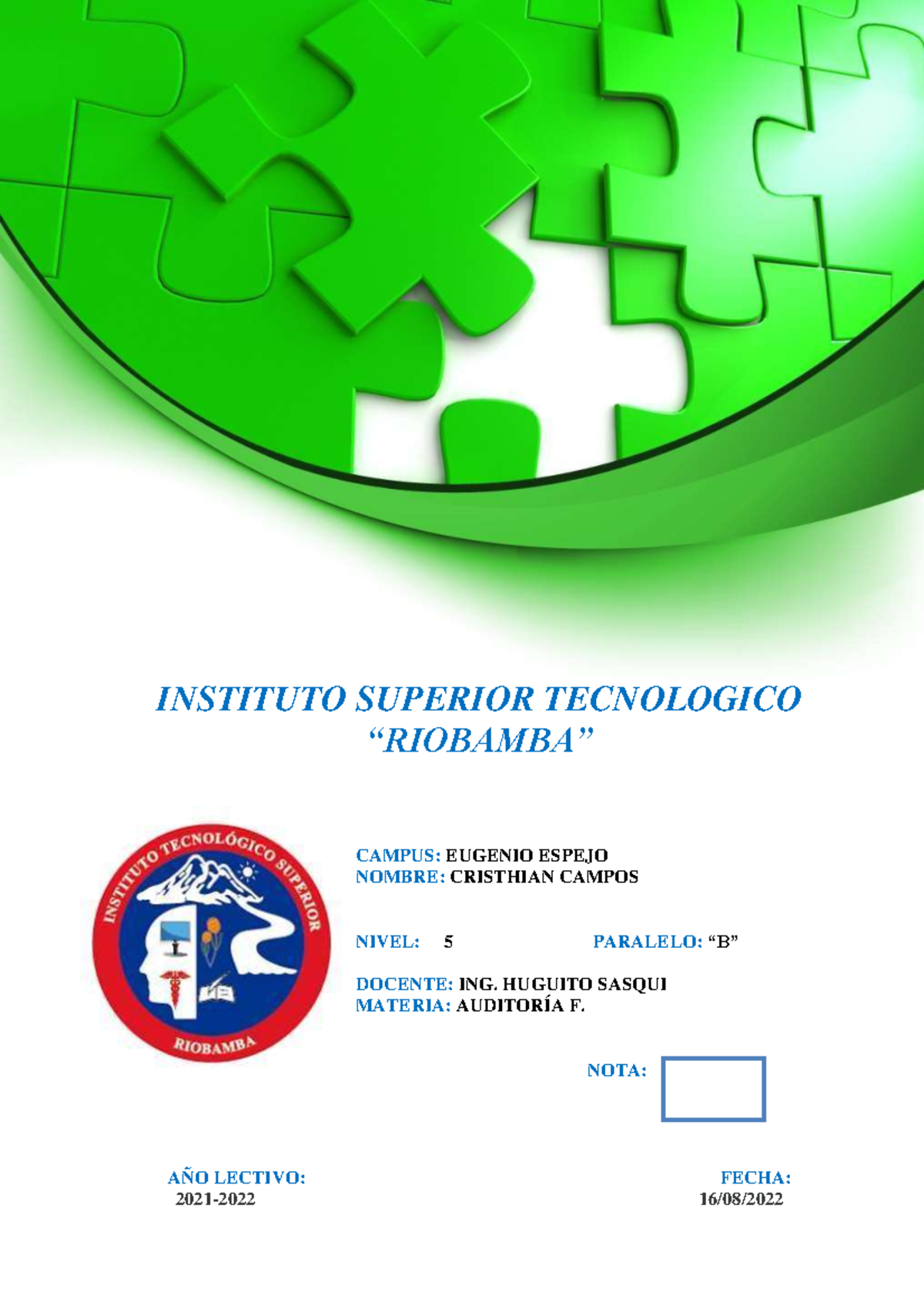 Práctica 11 - :o - INSTITUTO SUPERIOR TECNOLOGICO