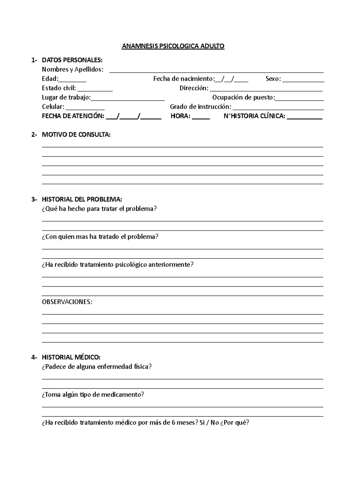Anamnesis Psicologica Adulto - ANAMNESIS PSICOLOGICA ADULTO 1- DATOS ...