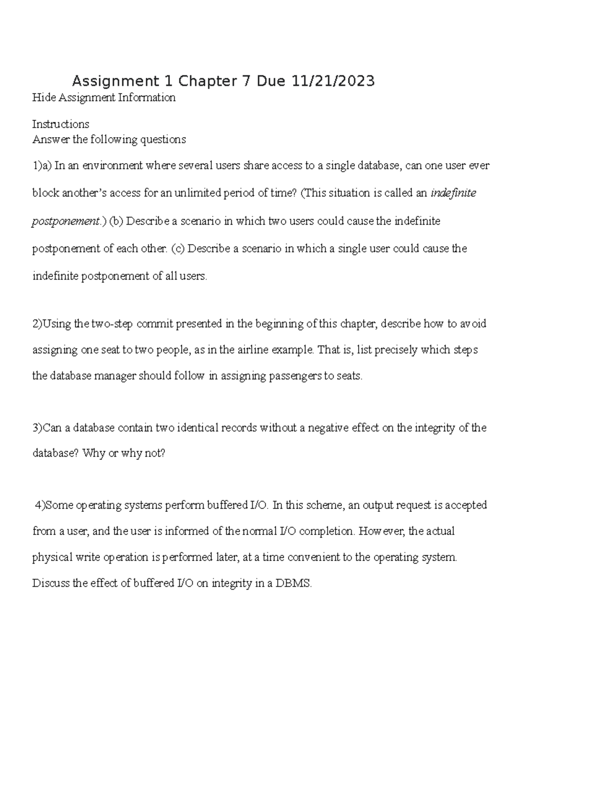 Assignment 1 Chapter 7 Auto Recovered Assignment 1 Chapter 7 Due 1121 Hide Assignment