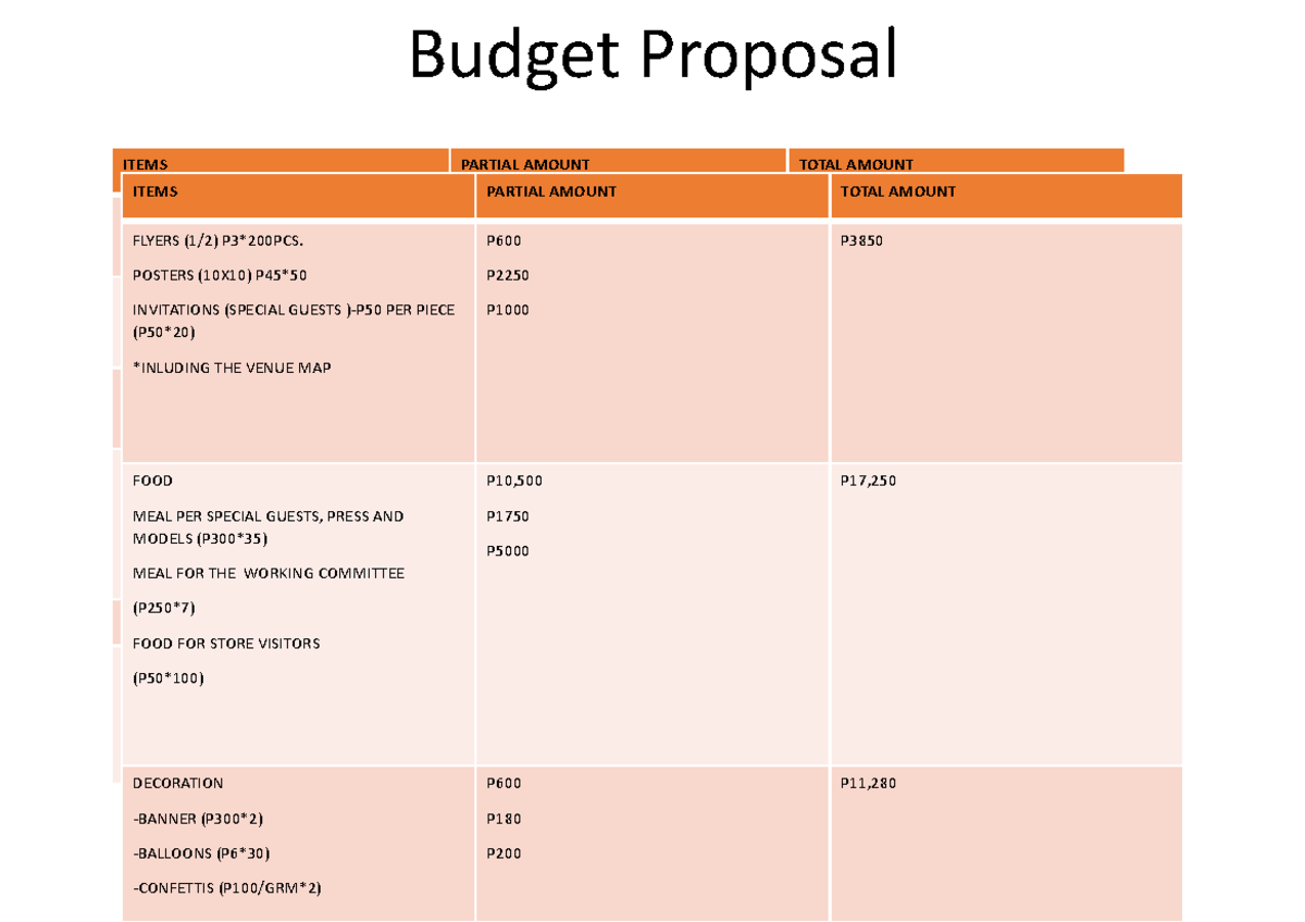 Activity Lesson 4 sample budget planner - ITEMS PARTIAL AMOUNT TOTAL ...