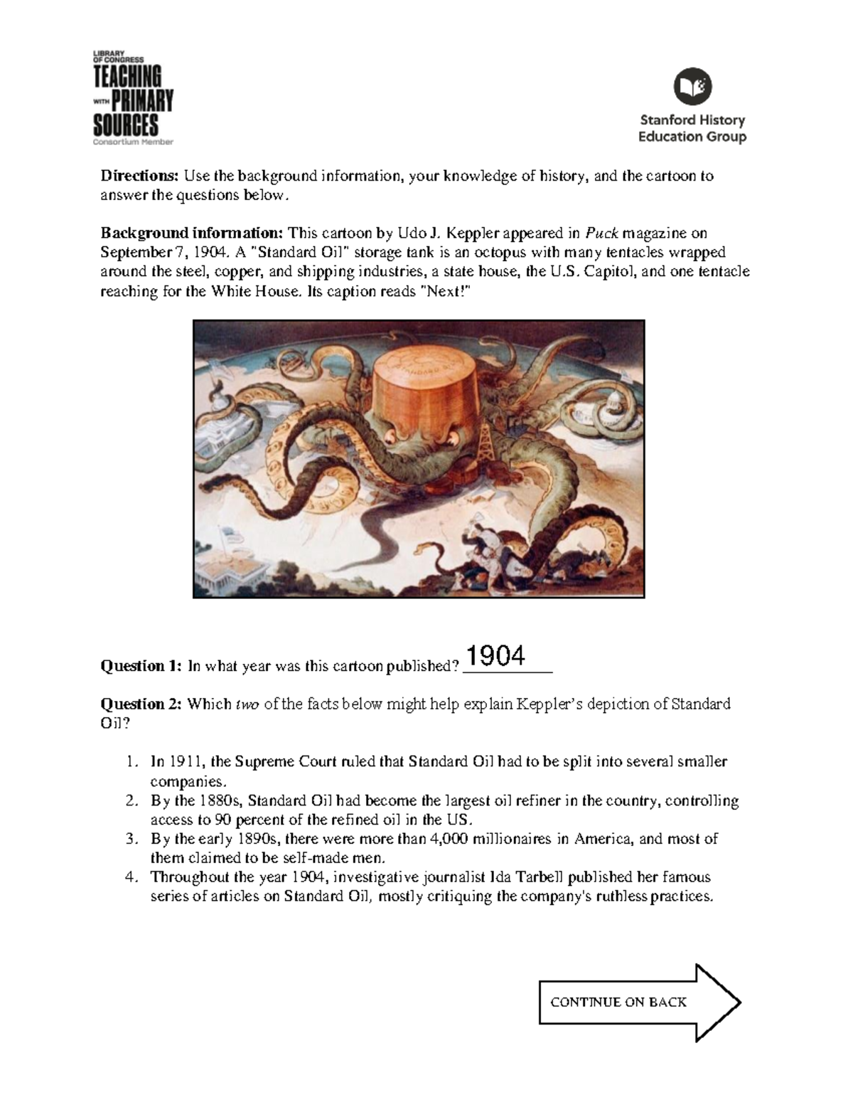 Standard Oil Company Assessment 12 - Directions: Use the background ...