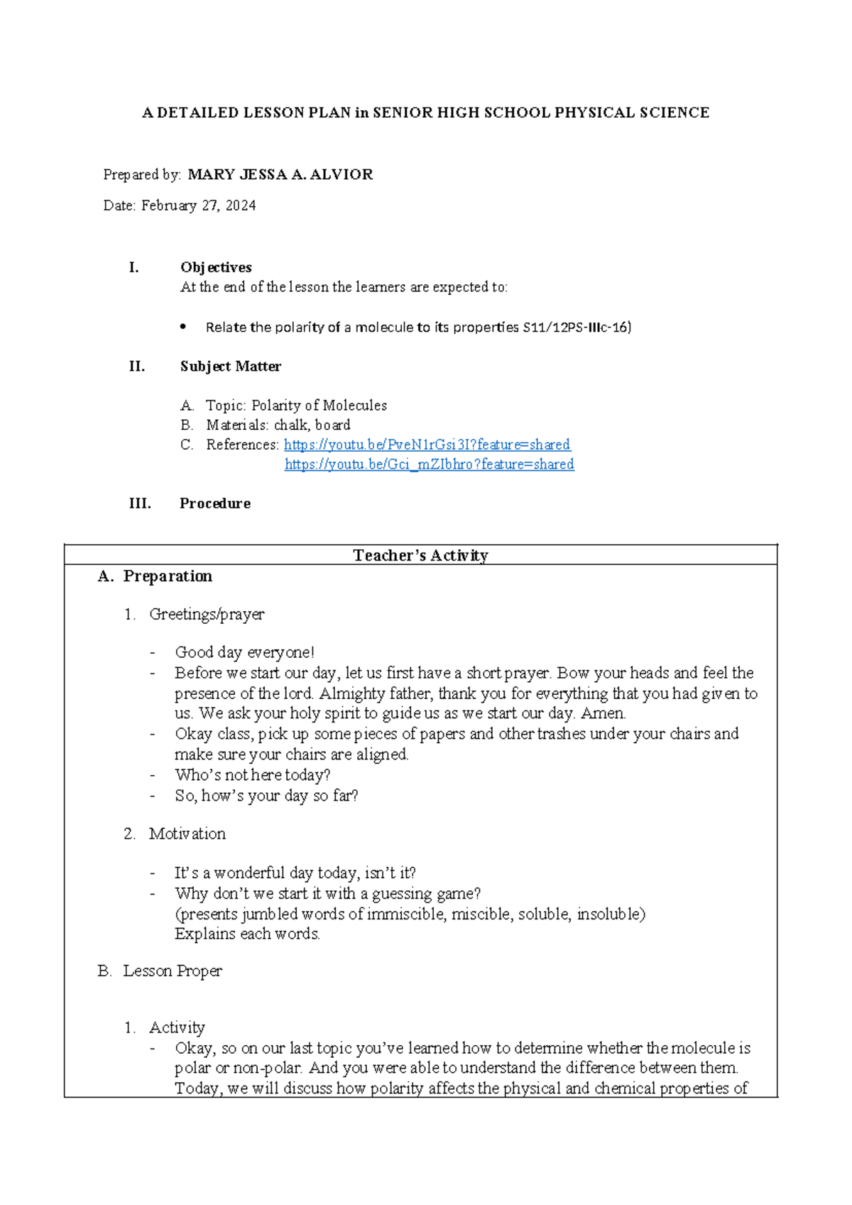 SHS Day 2 - For class discussion purposes only. - A DETAILED LESSON ...