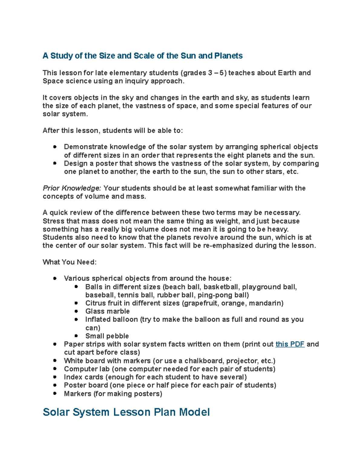 A Study of the Size and Scale of the Sun and Planets - It covers ...