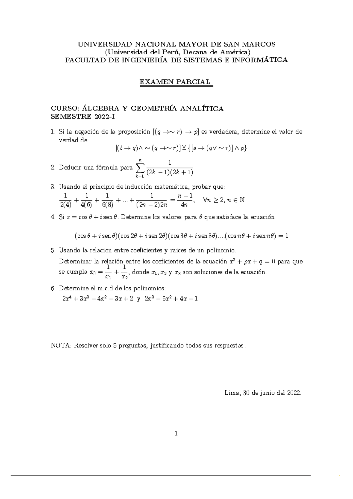 Examen-parcial-algebra-2022 compress - UNIVERSIDAD NACIONAL MAYOR DE SAN MARCOS (Universidad del ...