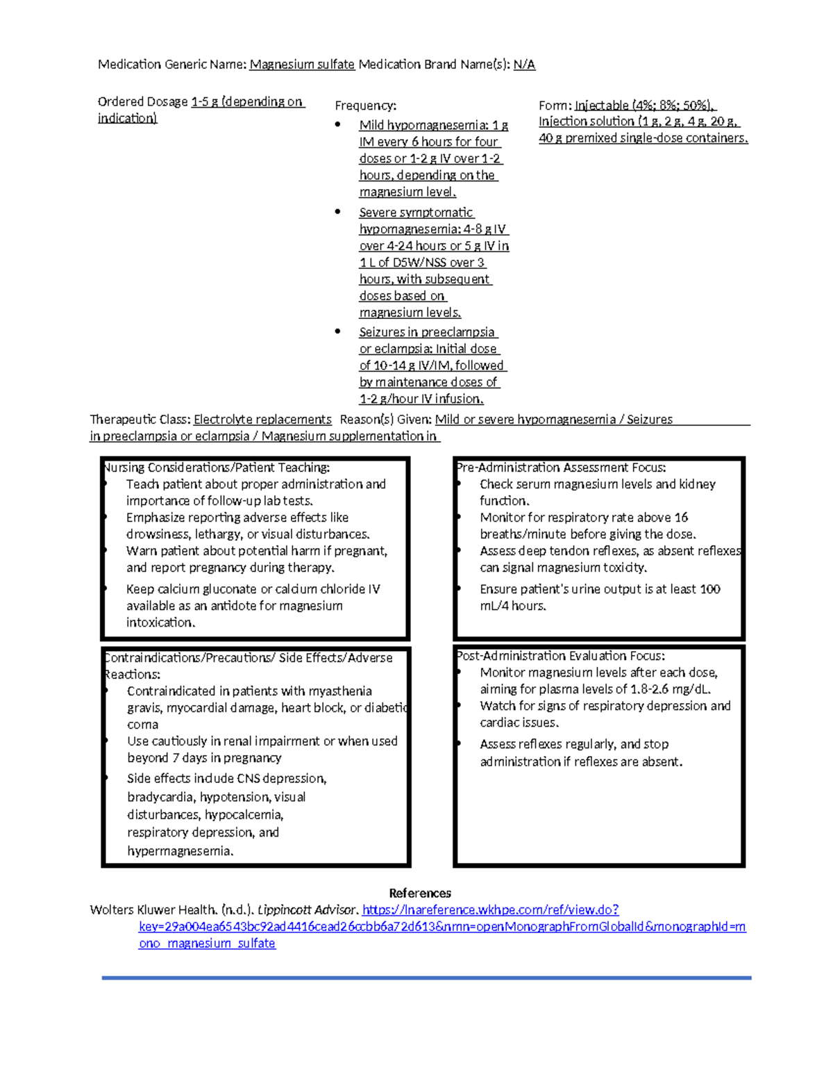 NSG222-Fam Nur-Med Card- Mag Sulfate and Hydralazine Sulfate ...