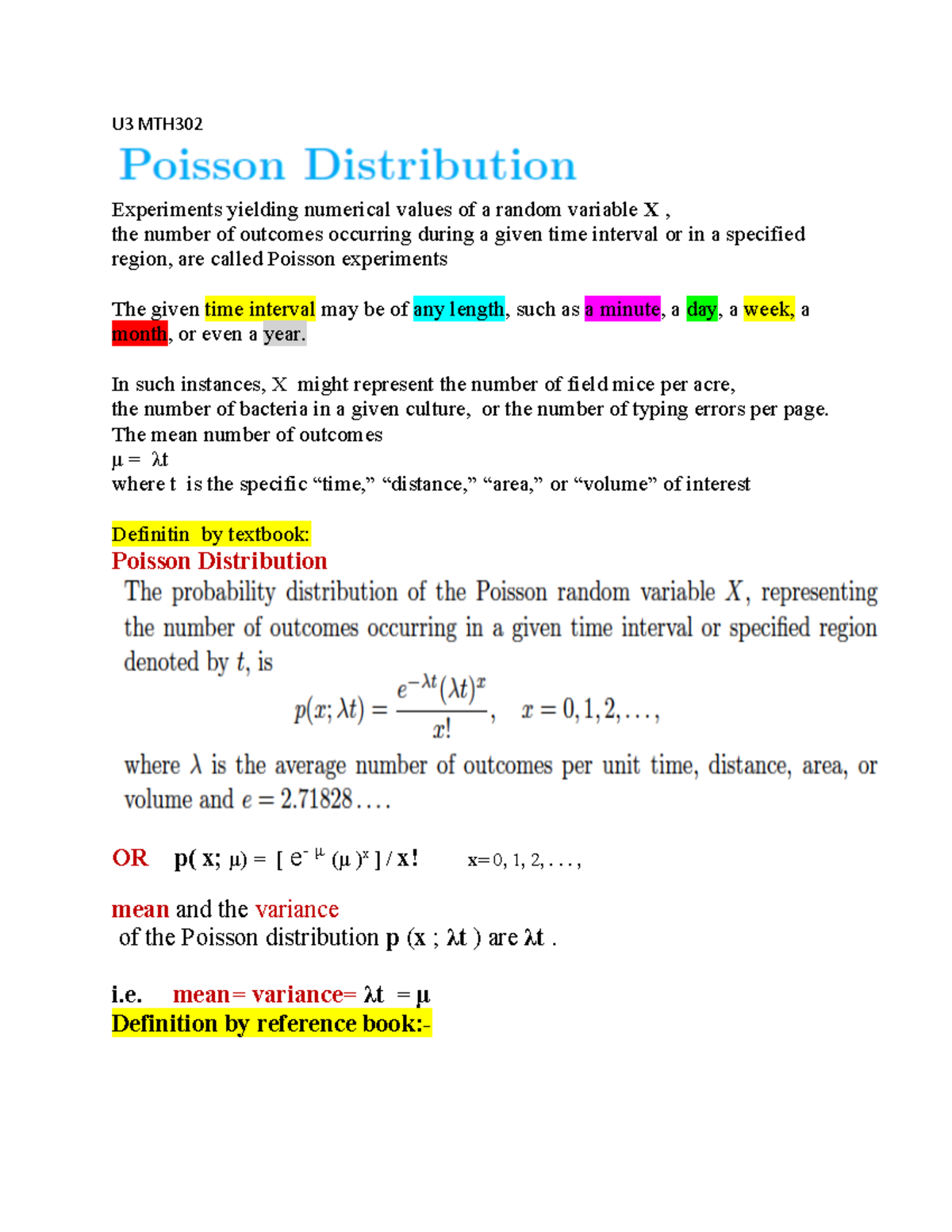 U3 iii Poisson distribution - U3 MTH Experiments yielding numerical ...