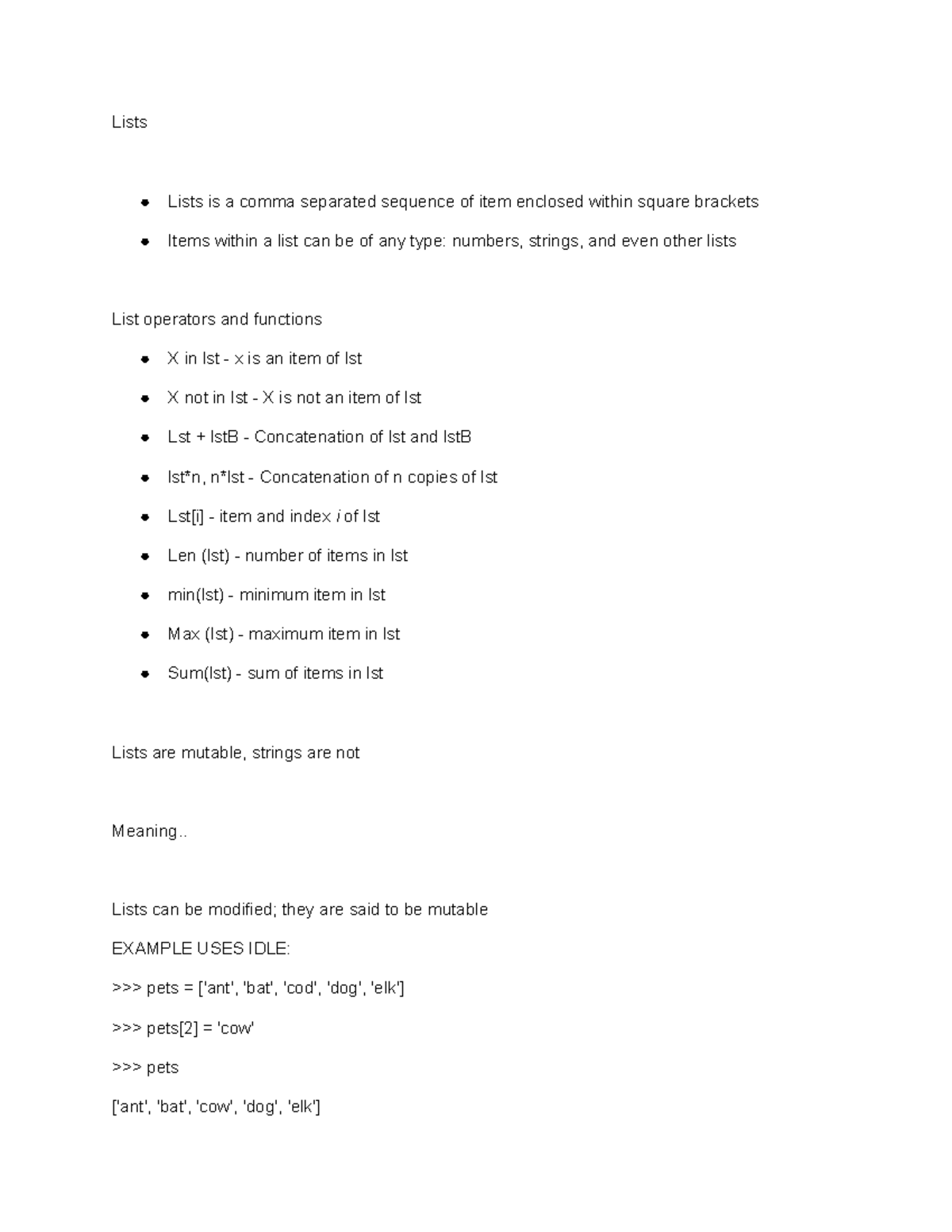 Lect 2. Pt 1 - Lect 2. Pt 1 - Lists Lists is a comma separated sequence ...