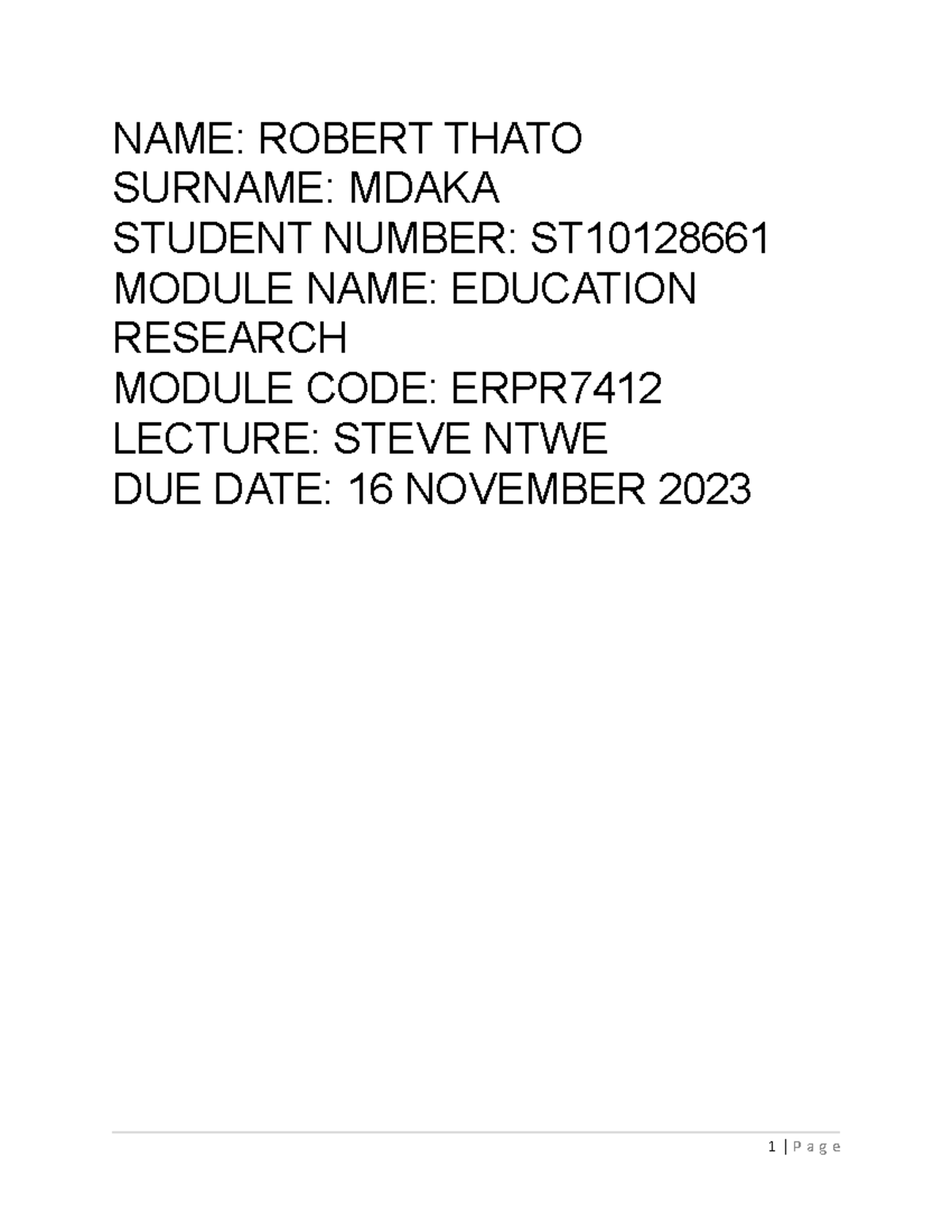 ERPR7412 TASK 1 - Task 1 of the poe - NAME: ROBERT THATO SURNAME: MDAKA STUDENT NUMBER: ST ...