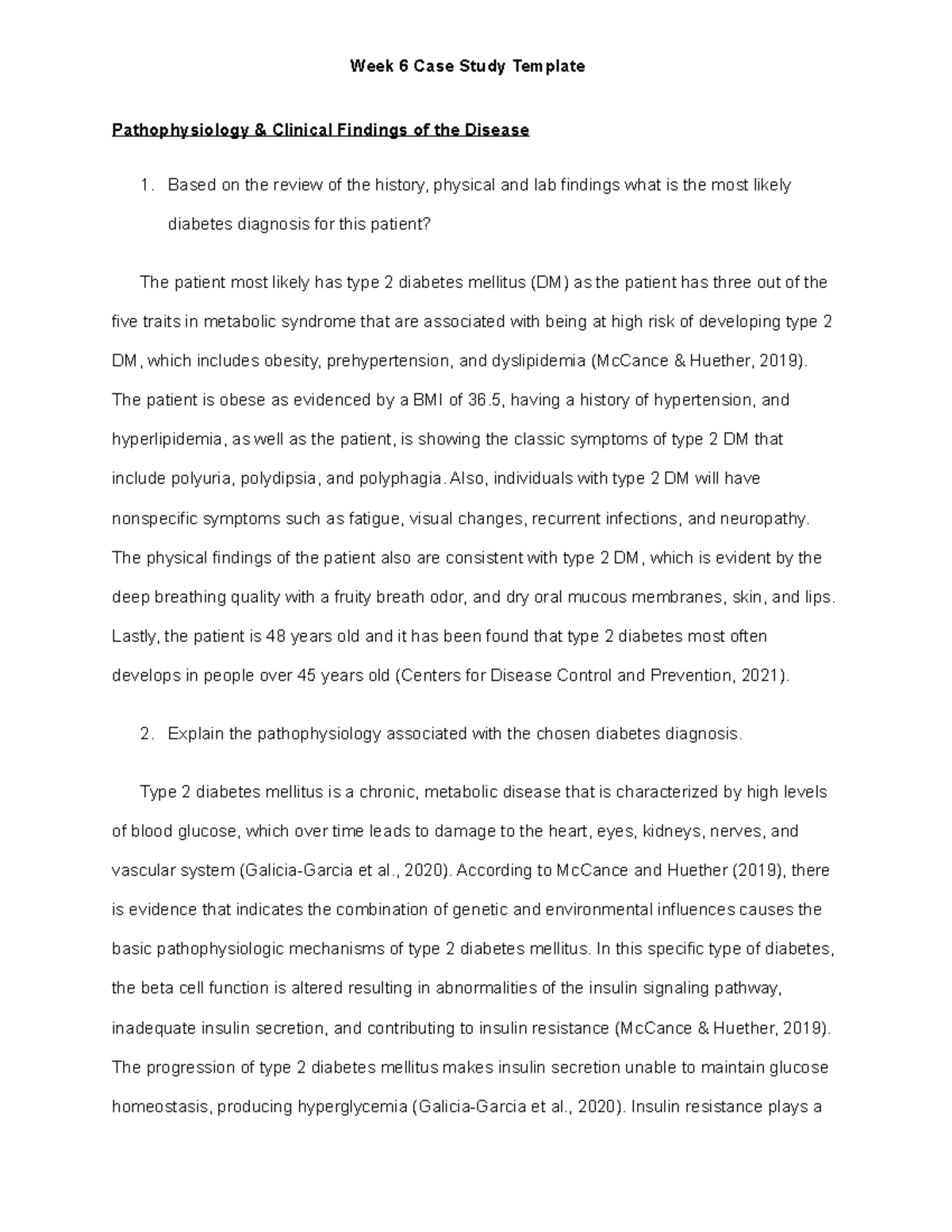 FNP NR507 Week6 Case Study Template - Pathophysiology & Clinical ...