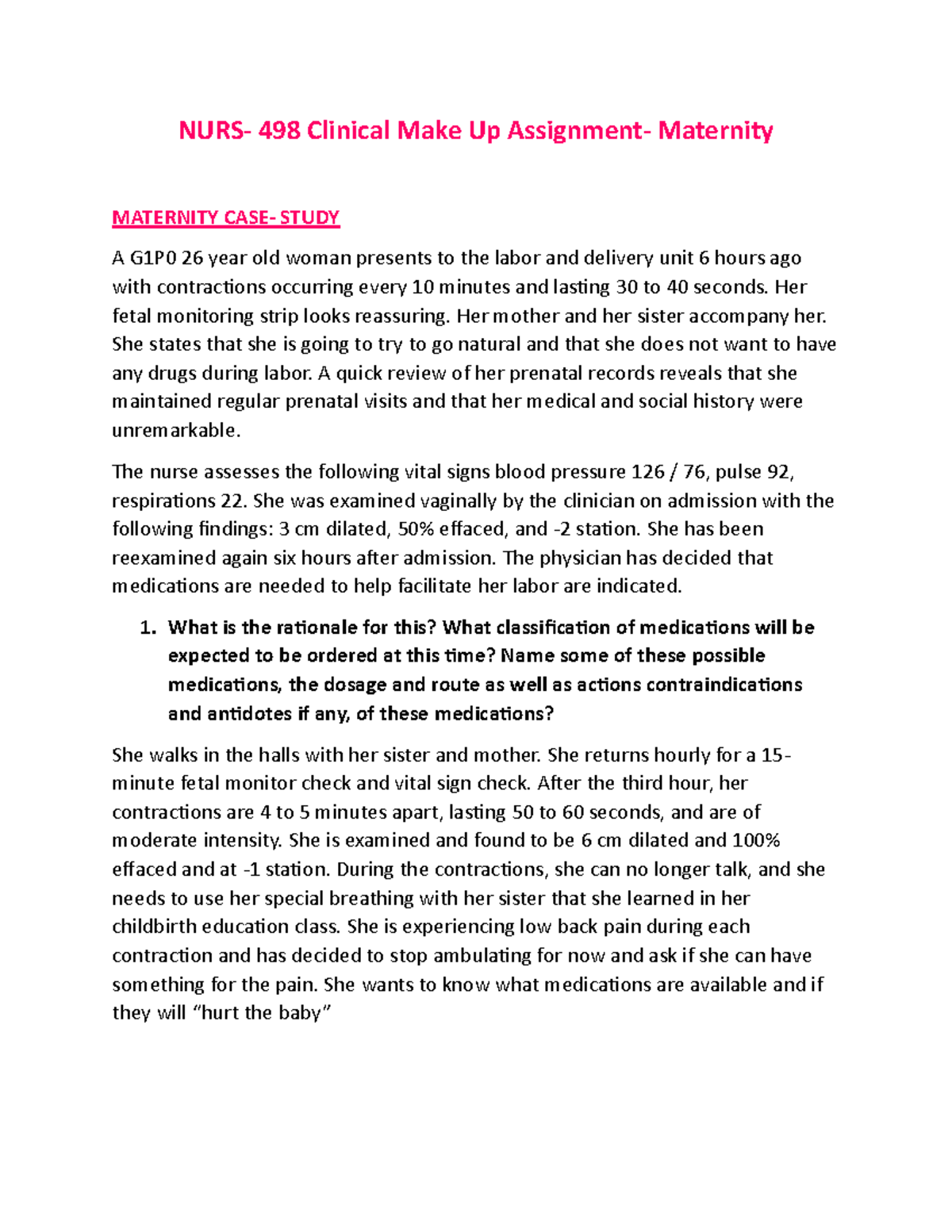 NURS- 498 Clinical Make Up Assignment- Maternity 1.pdf - NURS- 498 Clinical Make Up Assignment ...