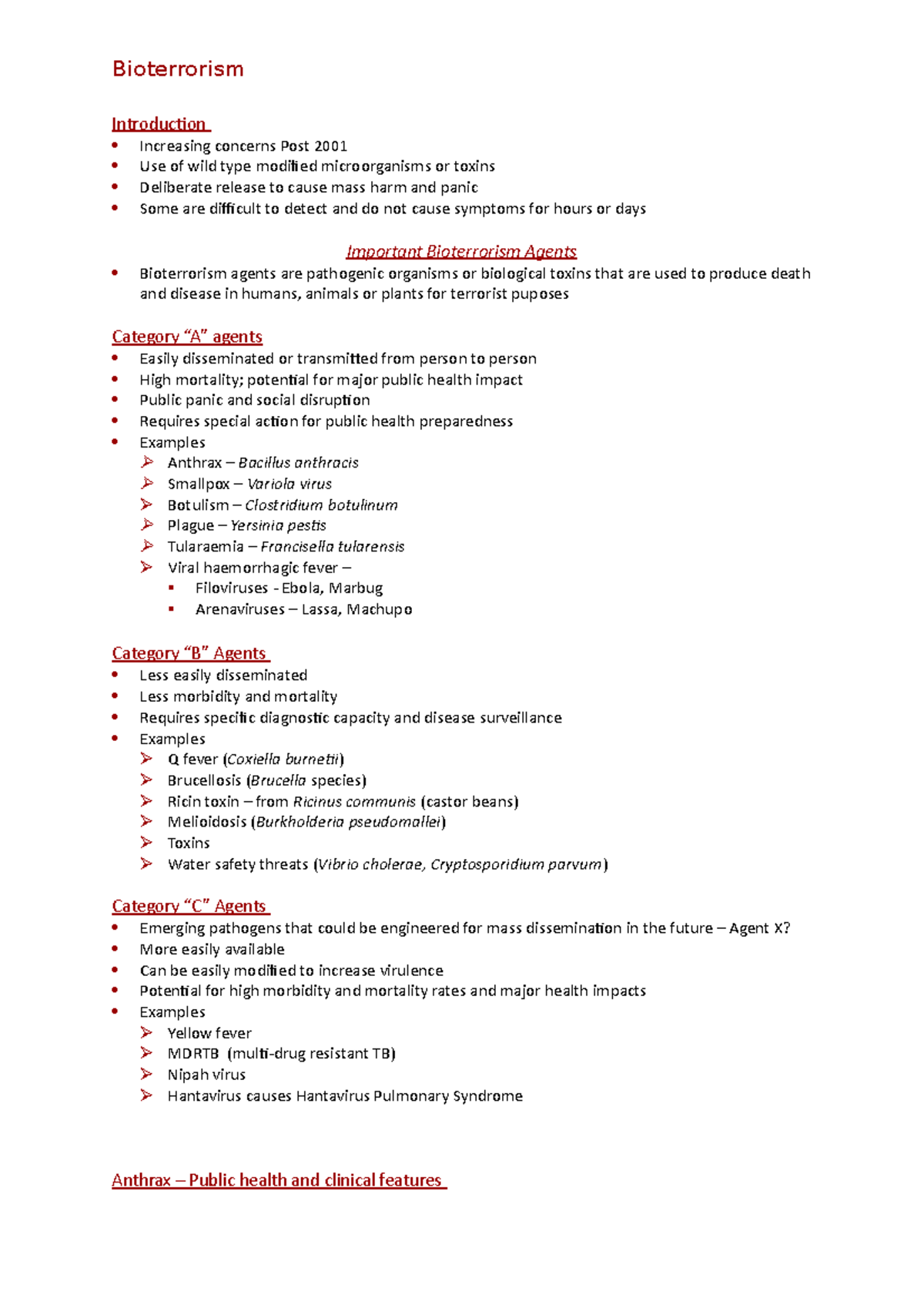Lecture 24 - Bioterrorism - Bioterrorism Introduction Increasing ...