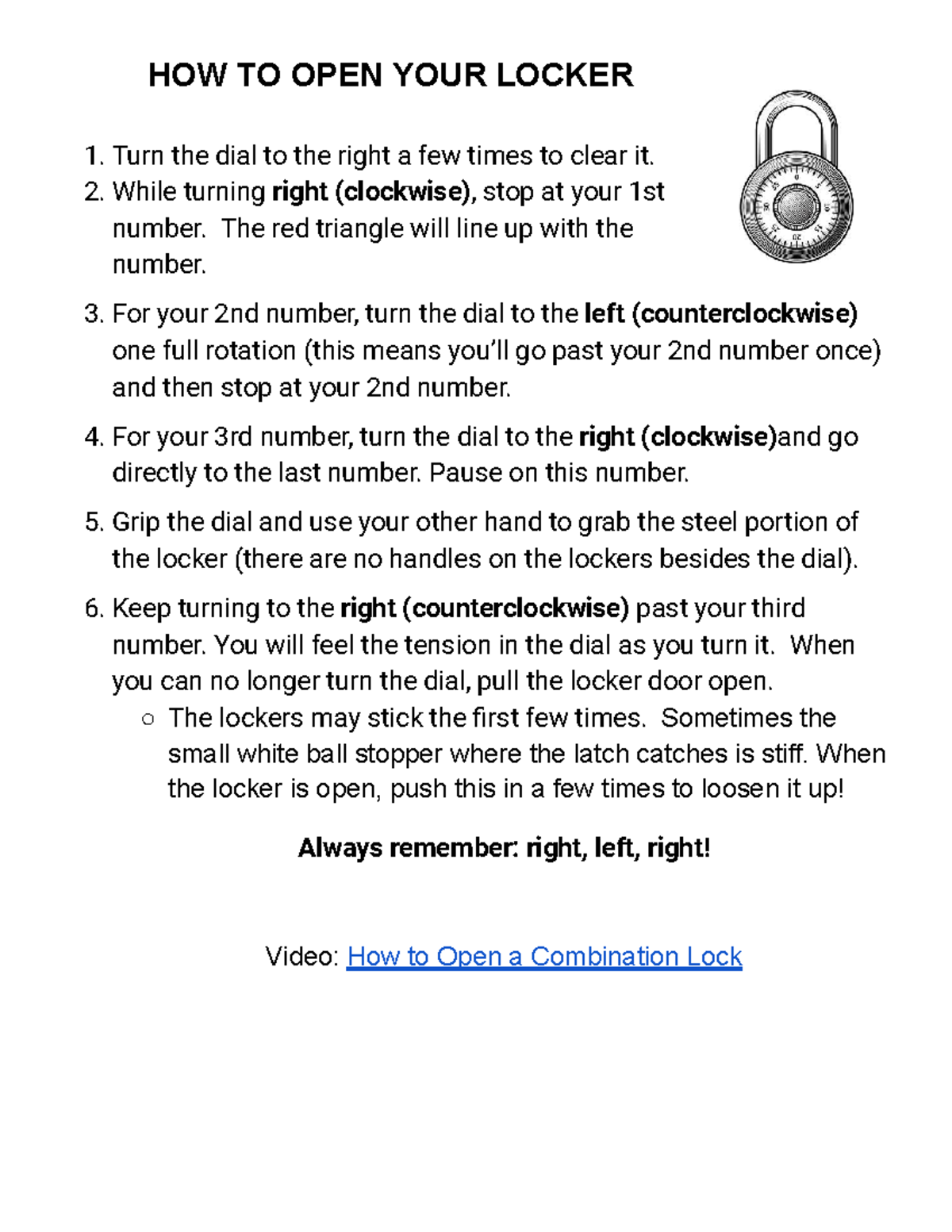 efasfdsadadsdsadasds - HOW TO OPEN YOUR LOCKER Turn the dial to the ...