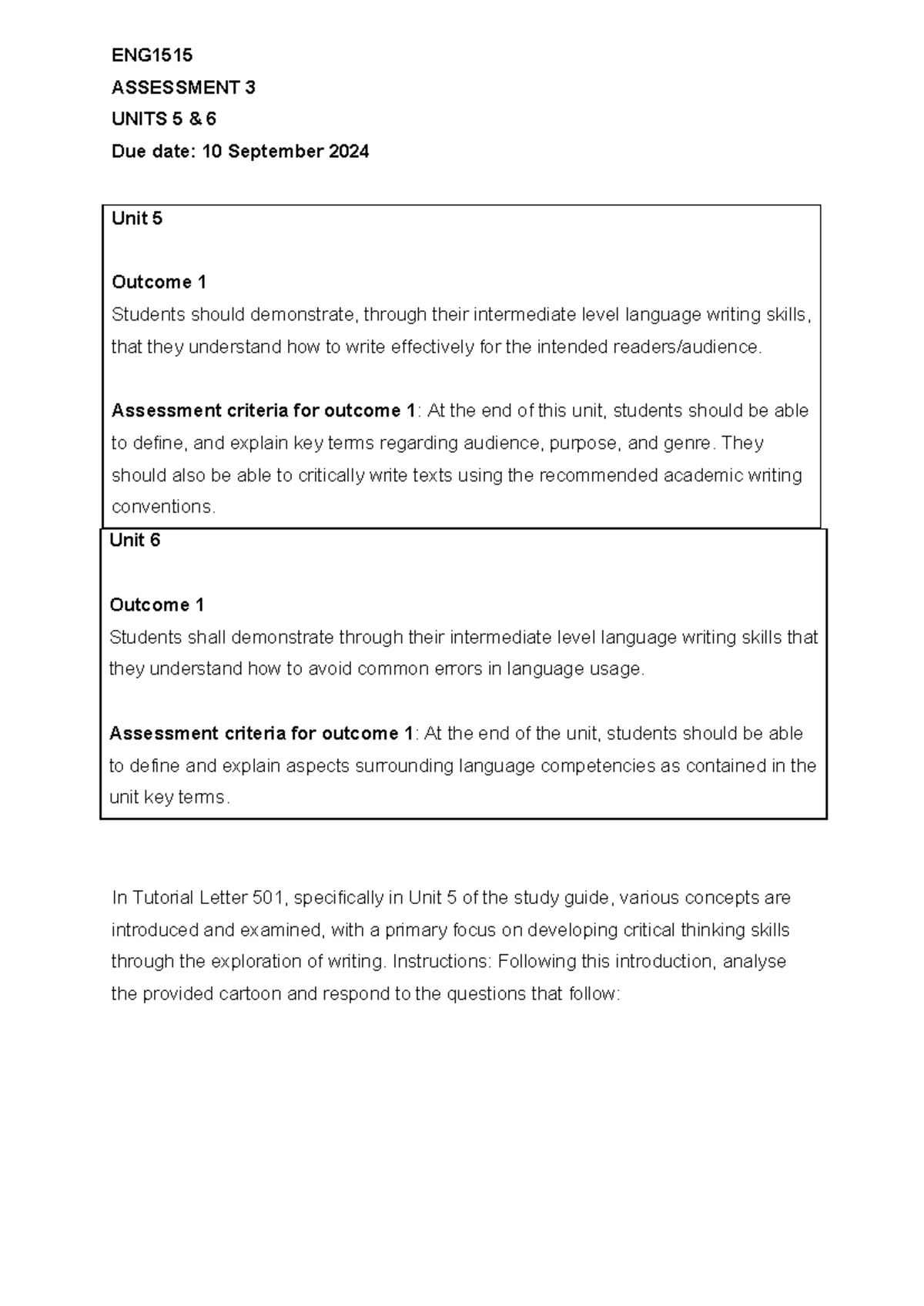 ENG1515 Assignment 03 Questions - ENG ASSESSMENT 3 UNITS 5 & 6 Due date ...