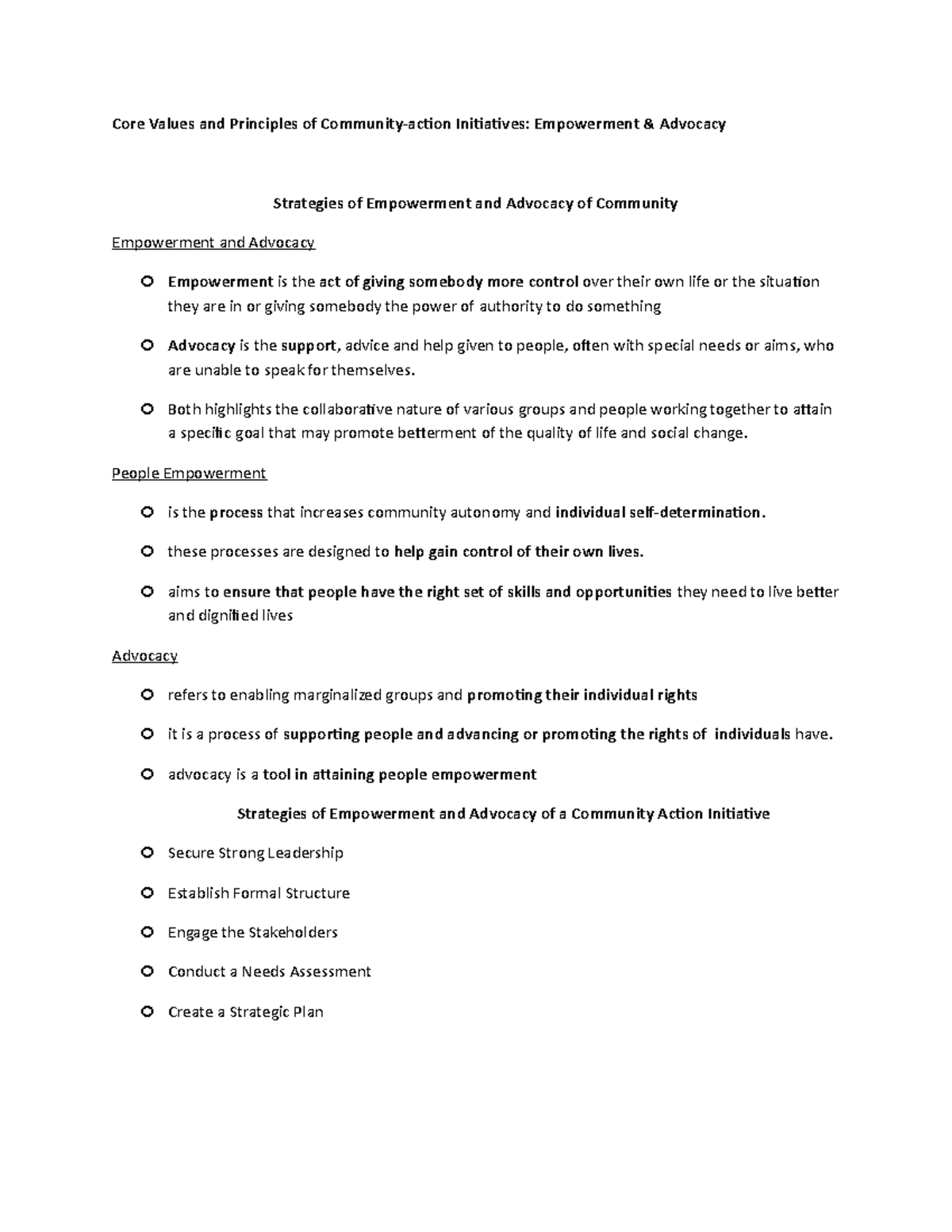 Core Values and Principles of Community - Both highlights the ...