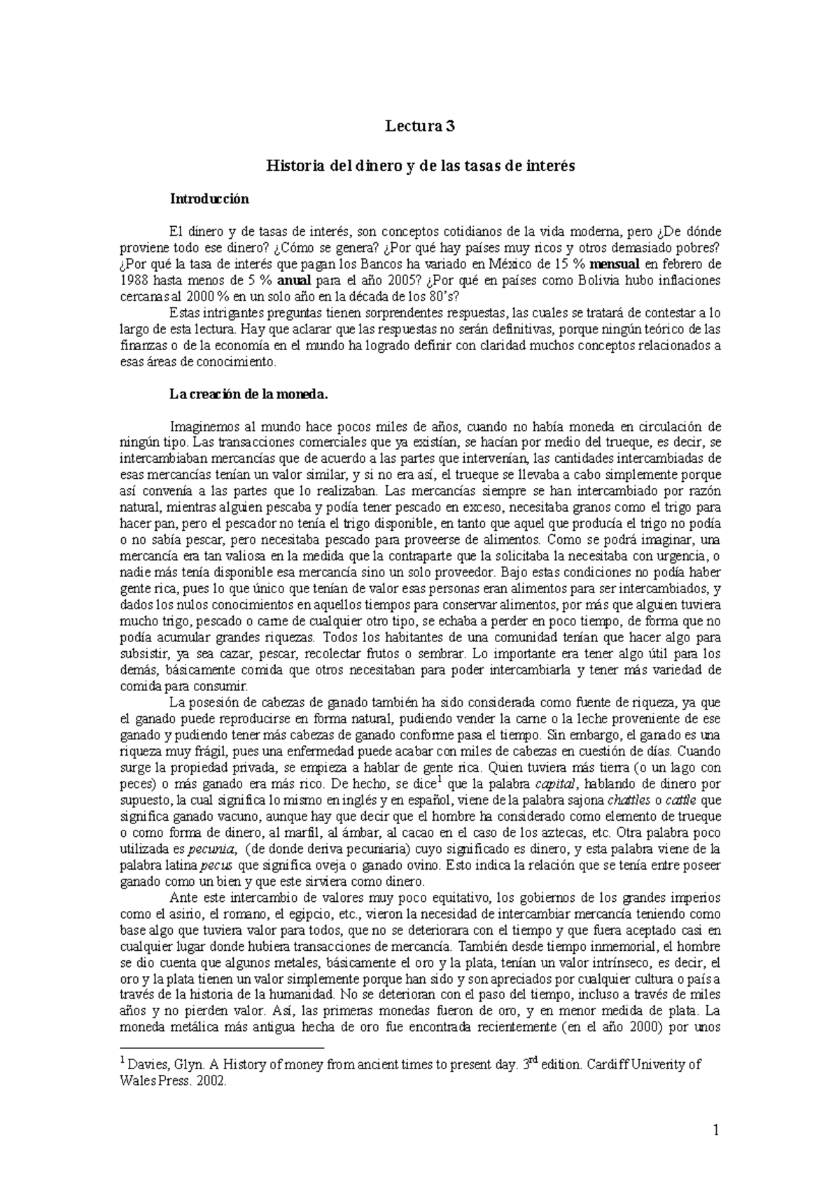 DM1.1 Historia del dinero y de las tasas de interés - Lectura 3 ...