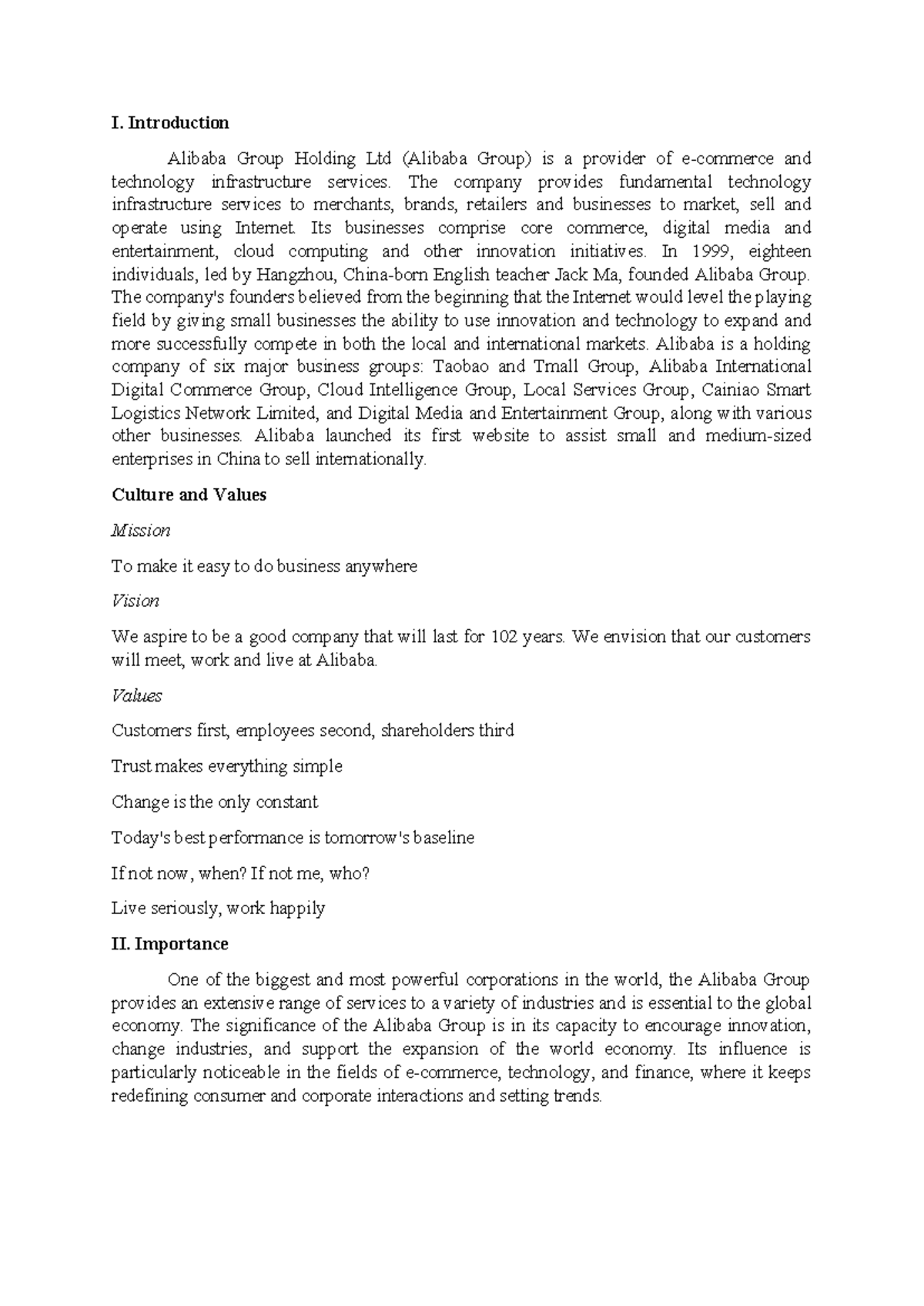 Alibaba - Case study - I. Introduction Alibaba Group Holding Ltd ...