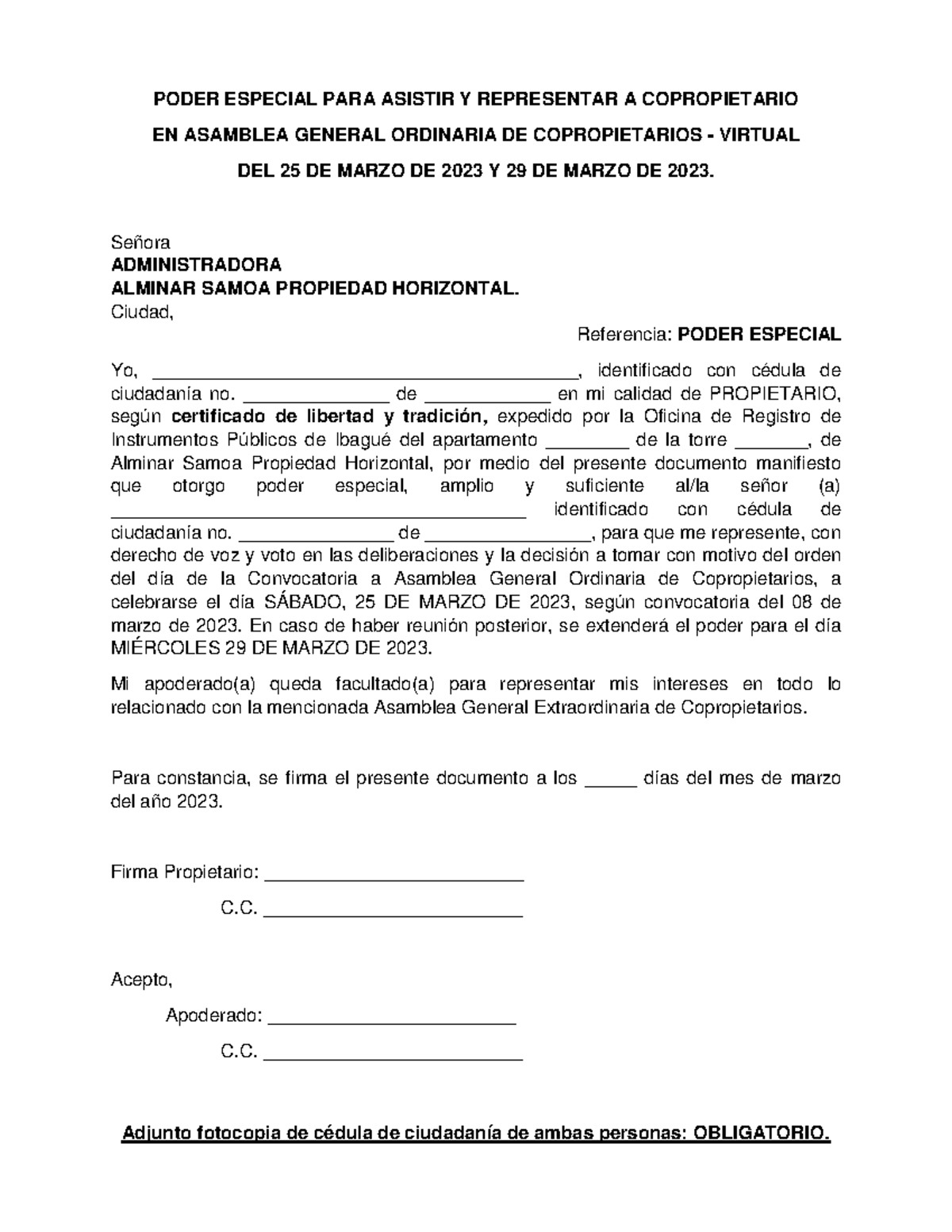 Poder Especial - PODER ESPECIAL PARA ASISTIR Y REPRESENTAR A ...