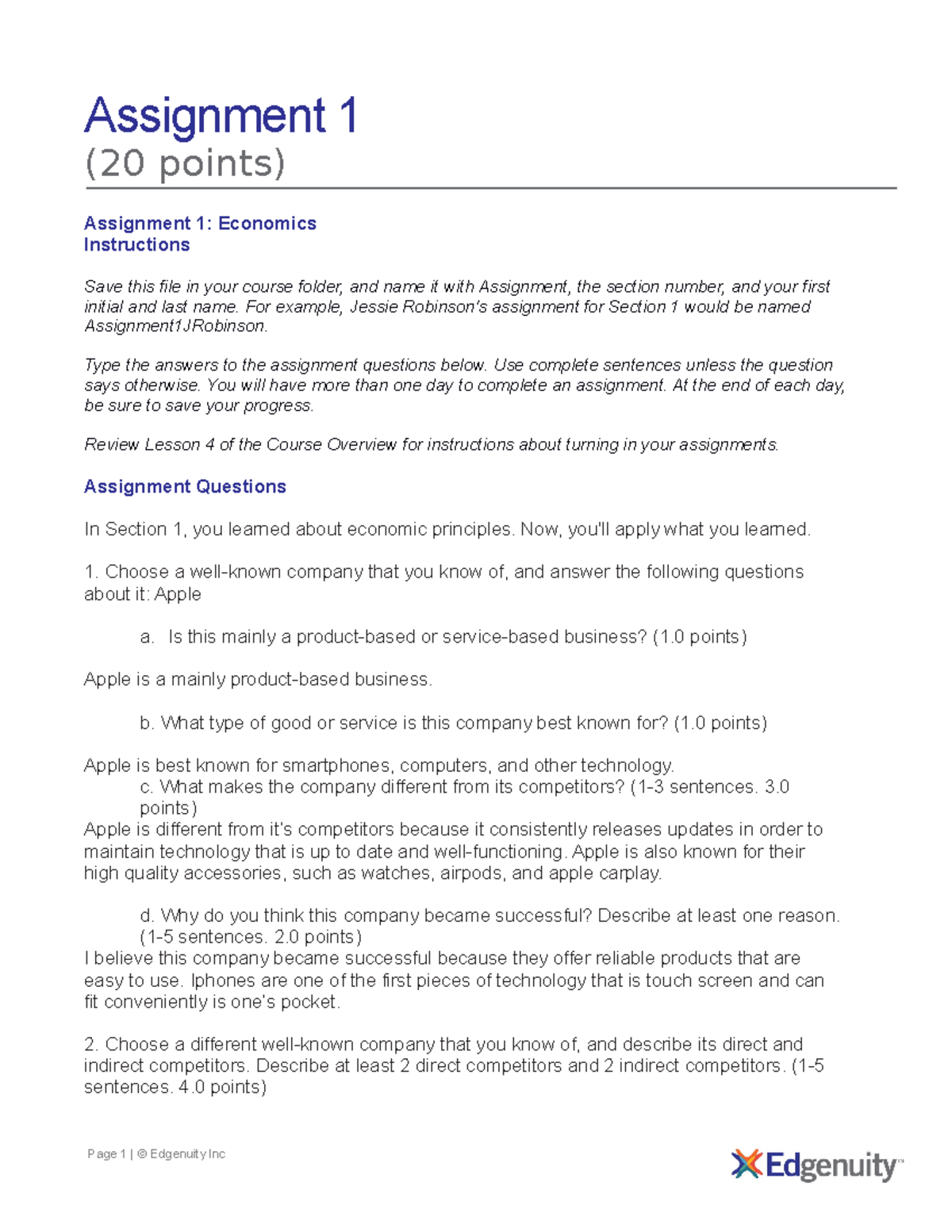 Assignment for section 1 - Assignment 1 (20 points) Assignment 1 ...