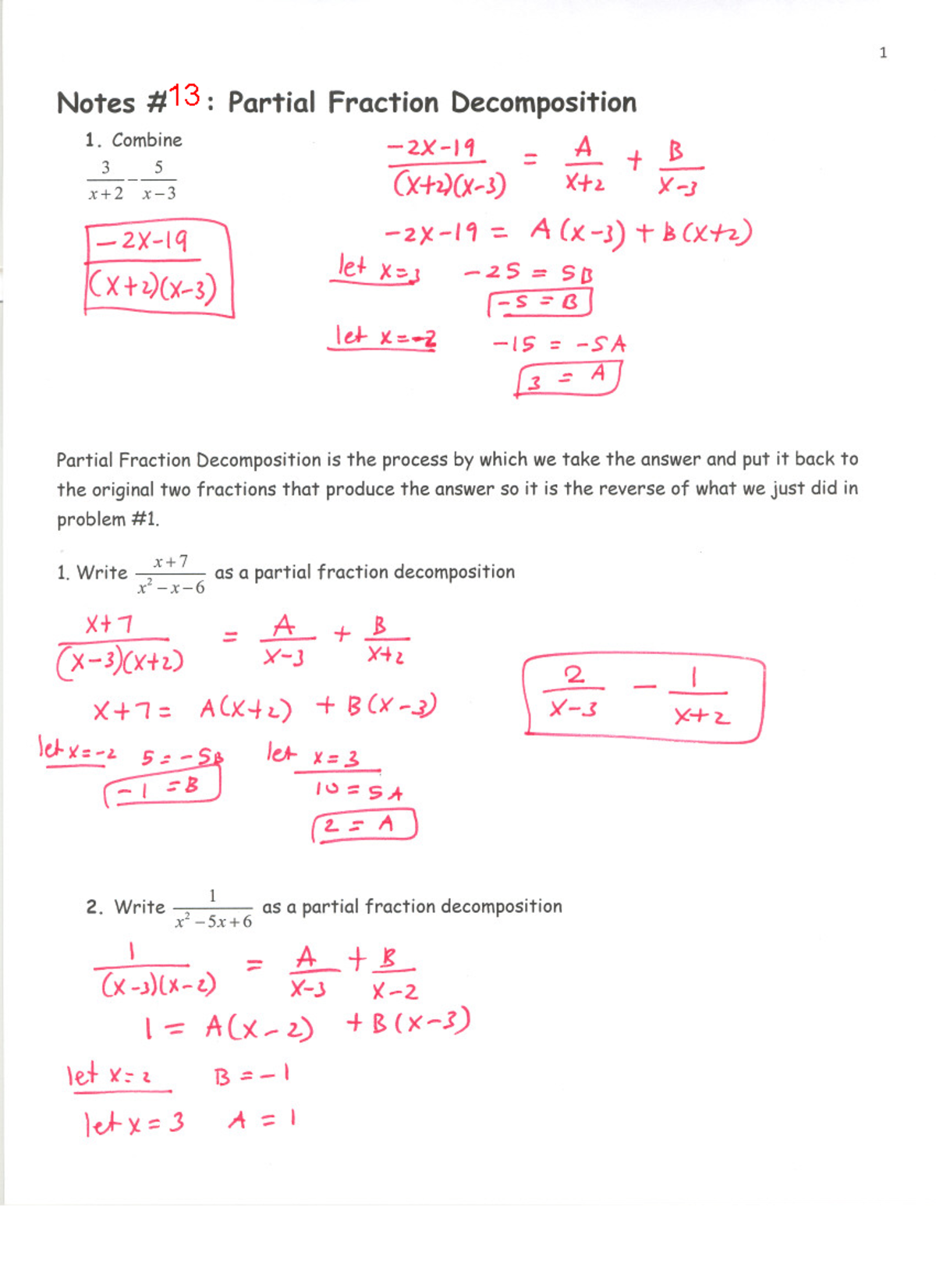 Notes #13-Partial Fraction Decomposition - MATH 20200 - 13 9) 10) 12 ...