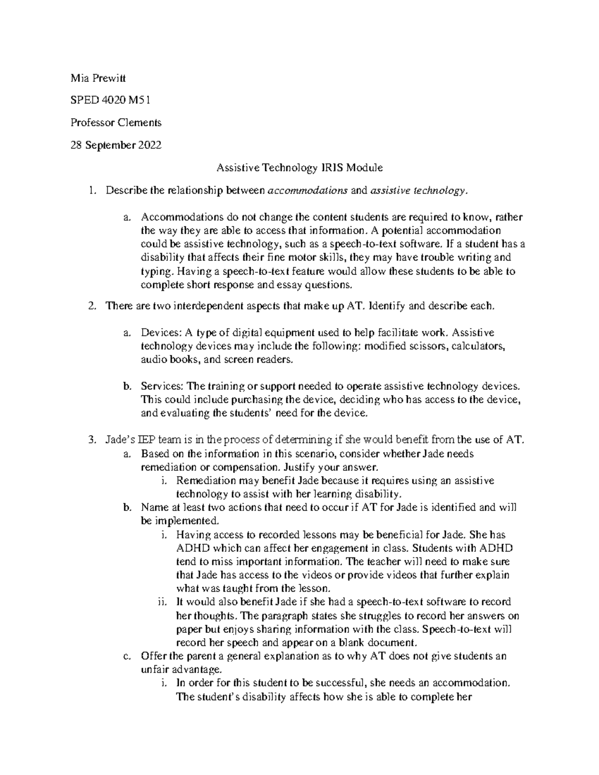 Assisstive Tech IRIS - Assistive Technology IRIS Module questions/ my ...
