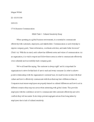TASK 1 Cultural Sensitivity Essay - 3/1/22, 11:12 PM WGU Performance ...