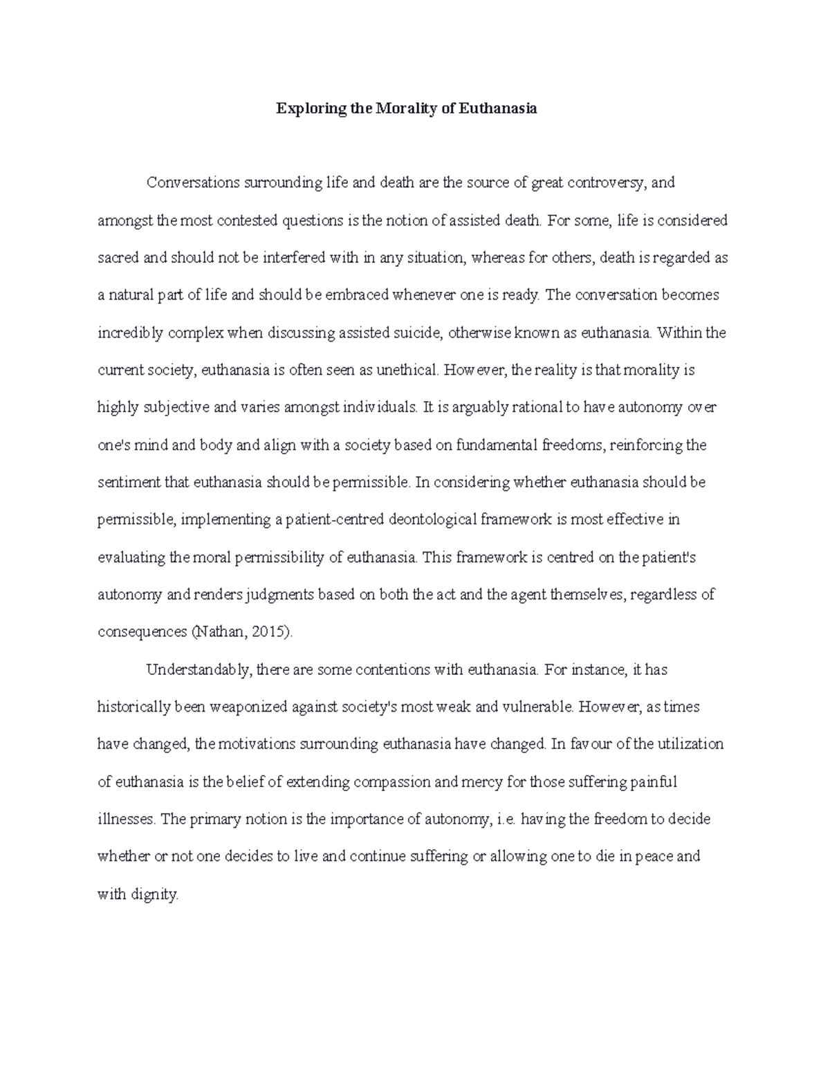 Euthanasia-Paper-2 - Assignment - Exploring the Morality of Euthanasia ...