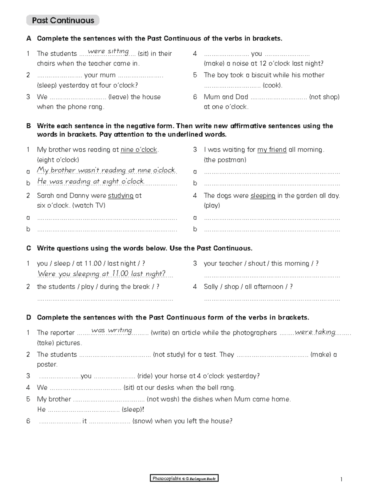 Grammar Past Continuous - Photocopiable © B Burlington Books 1 Past ...