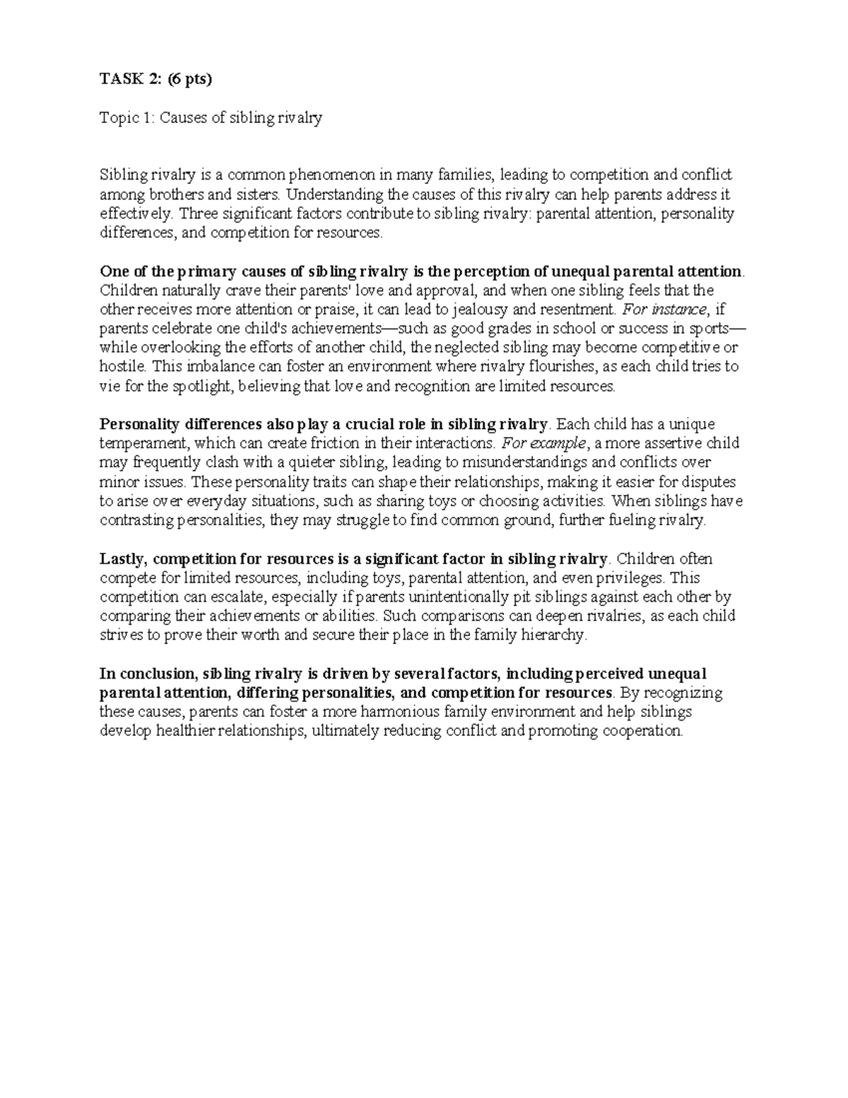 TASK-2-Answer - .... - TASK 2: (6 pts) Topic 1: Causes of sibling ...