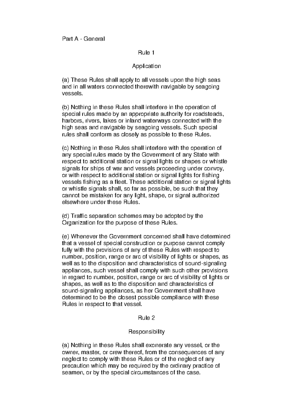 The Rules of the Road - Part A - General Rule 1 Application (a) These ...