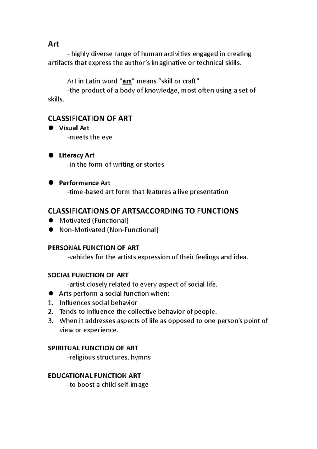 ART- Definitions - notes - Art highly diverse range of human activities ...