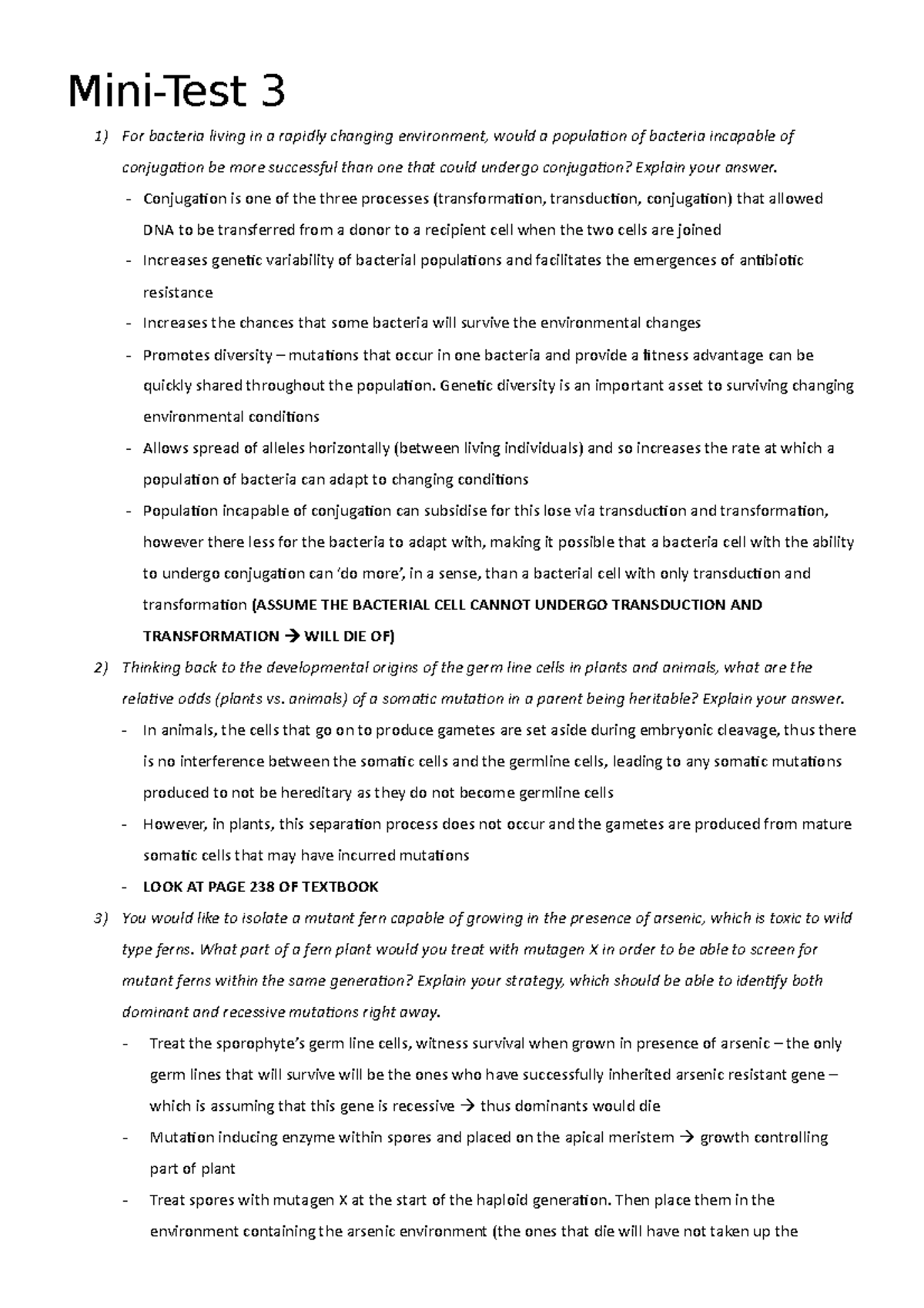 Mini-test 3 - Mini-Test 3 For bacteria living in a rapidly changing ...