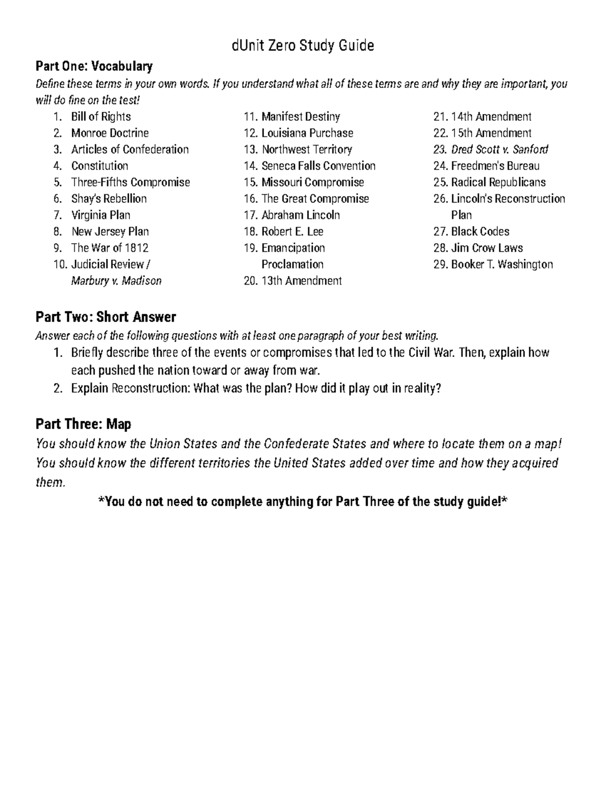 Unit 0 Study Guide - Google Docs - dUnit Zero Study Guide Part One ...