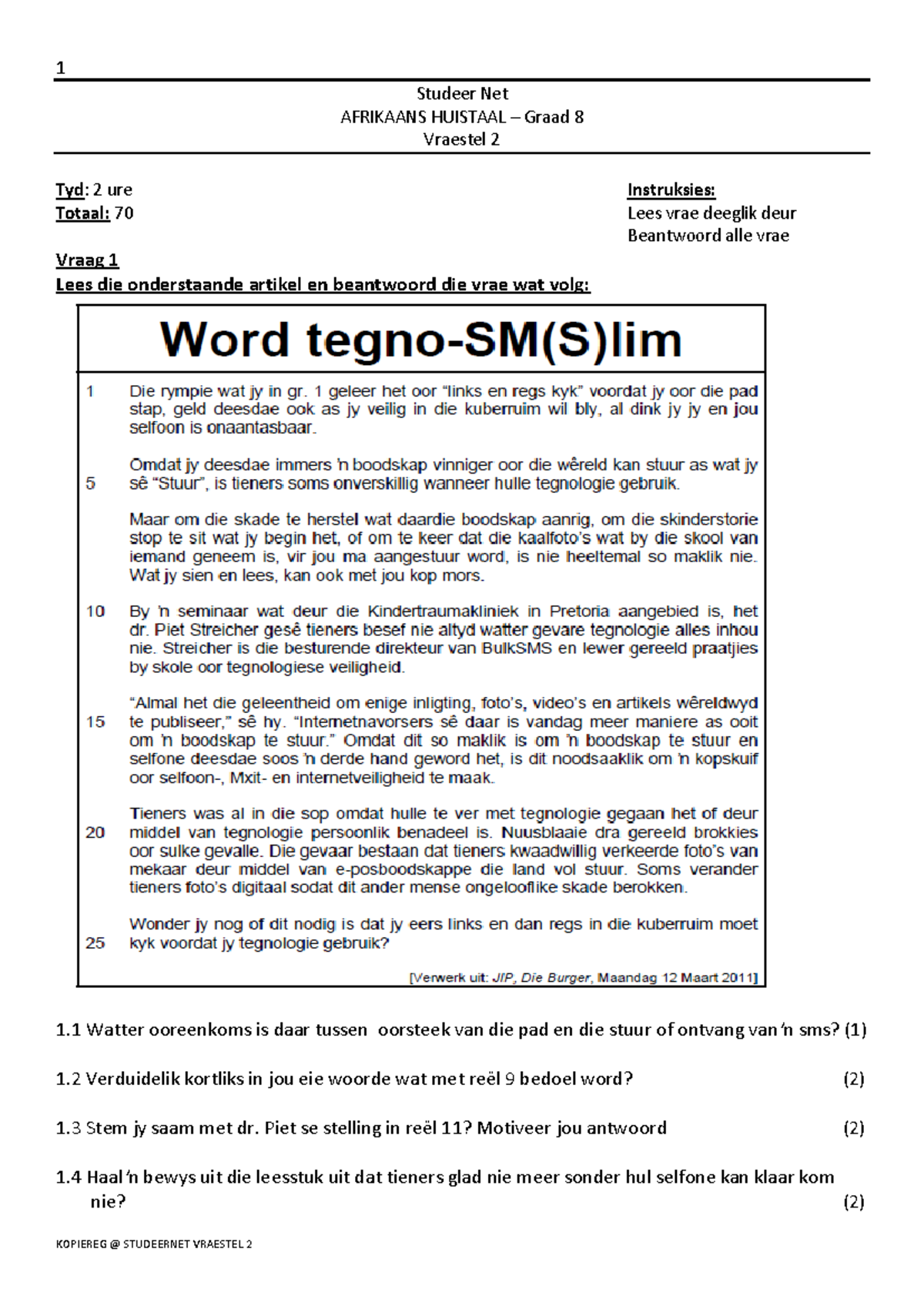 Graad 8 - Afrikaans - Kwartaal 2 - Vraestel - Studeer Net AFRIKAANS ...
