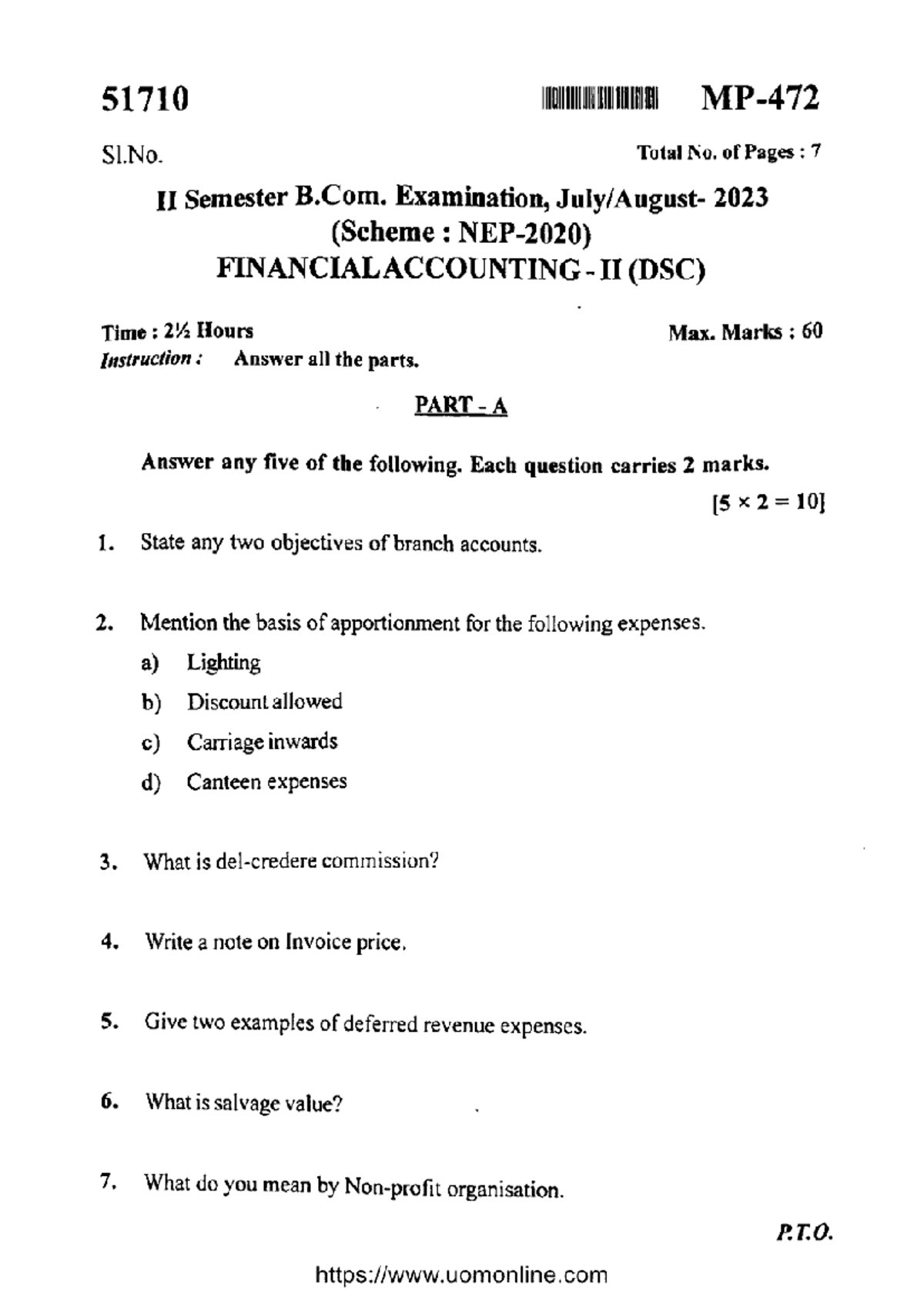 Bcom 2 sem financial accounting 2 mp 472 aug 2023 - bachelors of commerce - Studocu