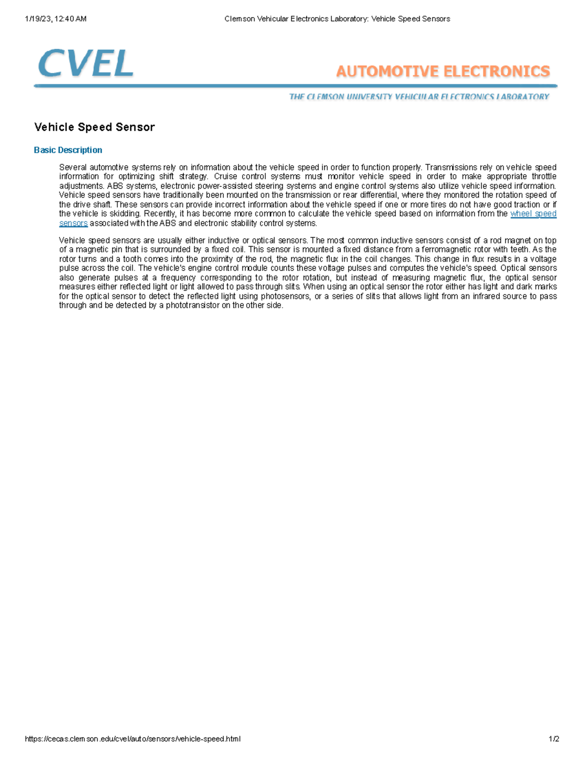 Clemson Vehicular Electronics Laboratory Vehicle Speed Sensors - - Studocu