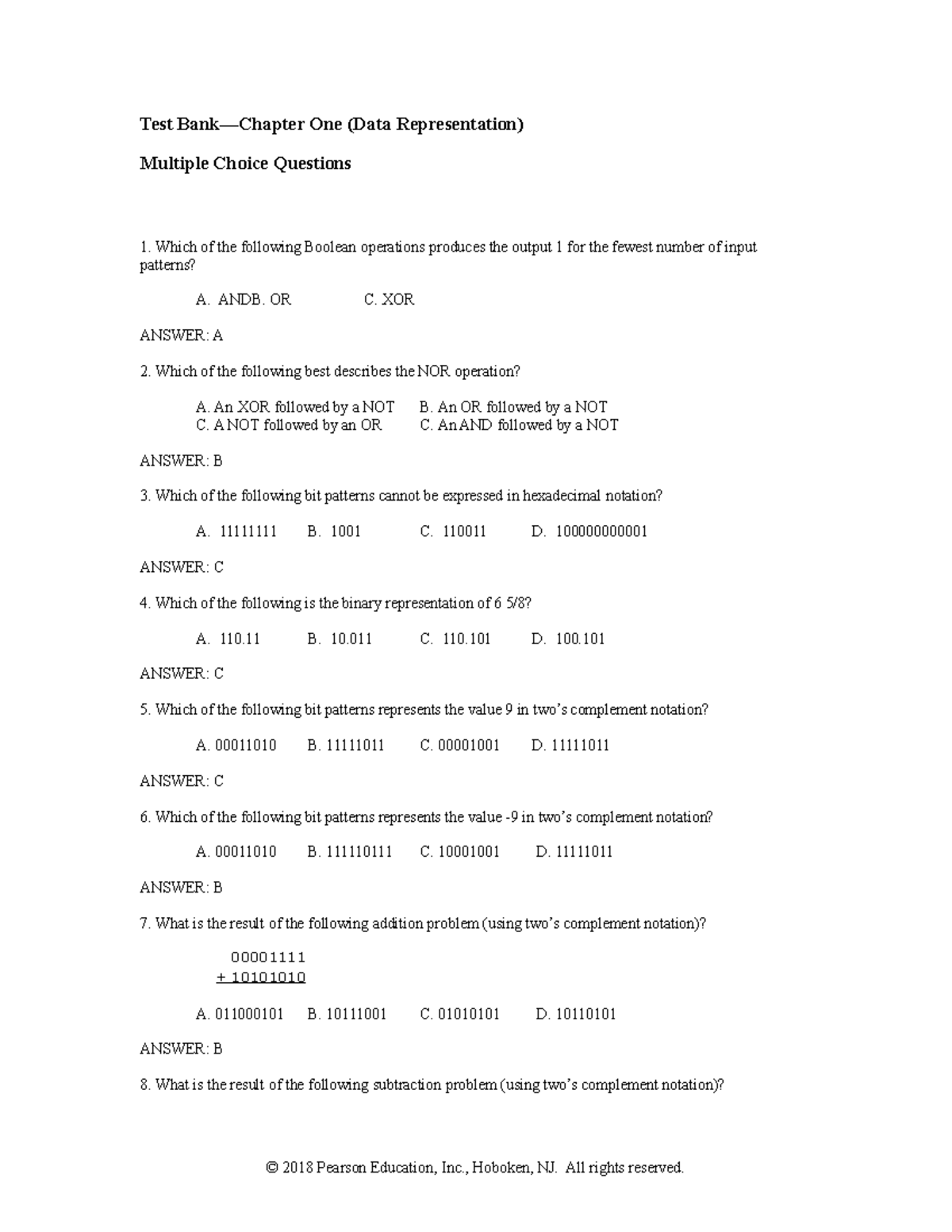 Test Bank 1301 - TB for Intro to CS - Test Bank—Chapter One (Data ...