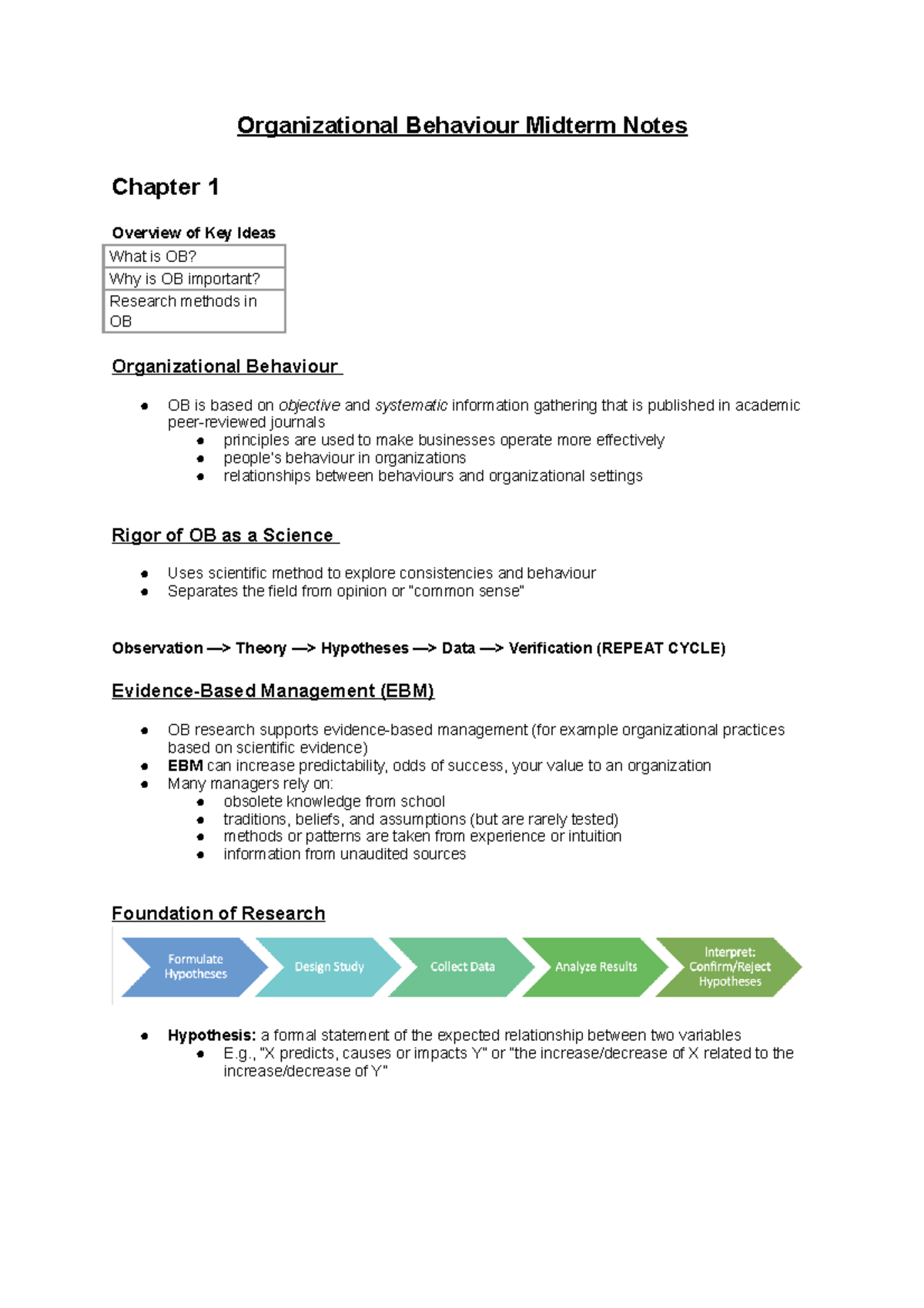 Organizational Behaviour Midterm Notes - , “X predicts, causes or ...